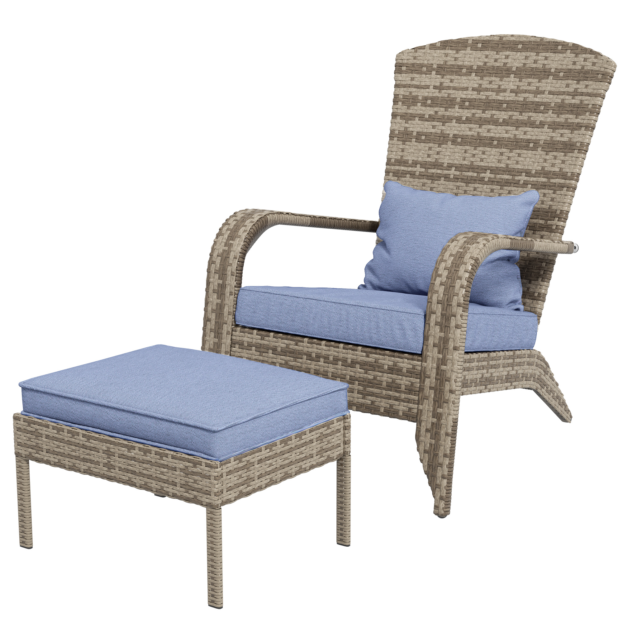 Outsunny Patio Wicker Adirondack Chair with Ottoman, Outdoor Fire Pit ...