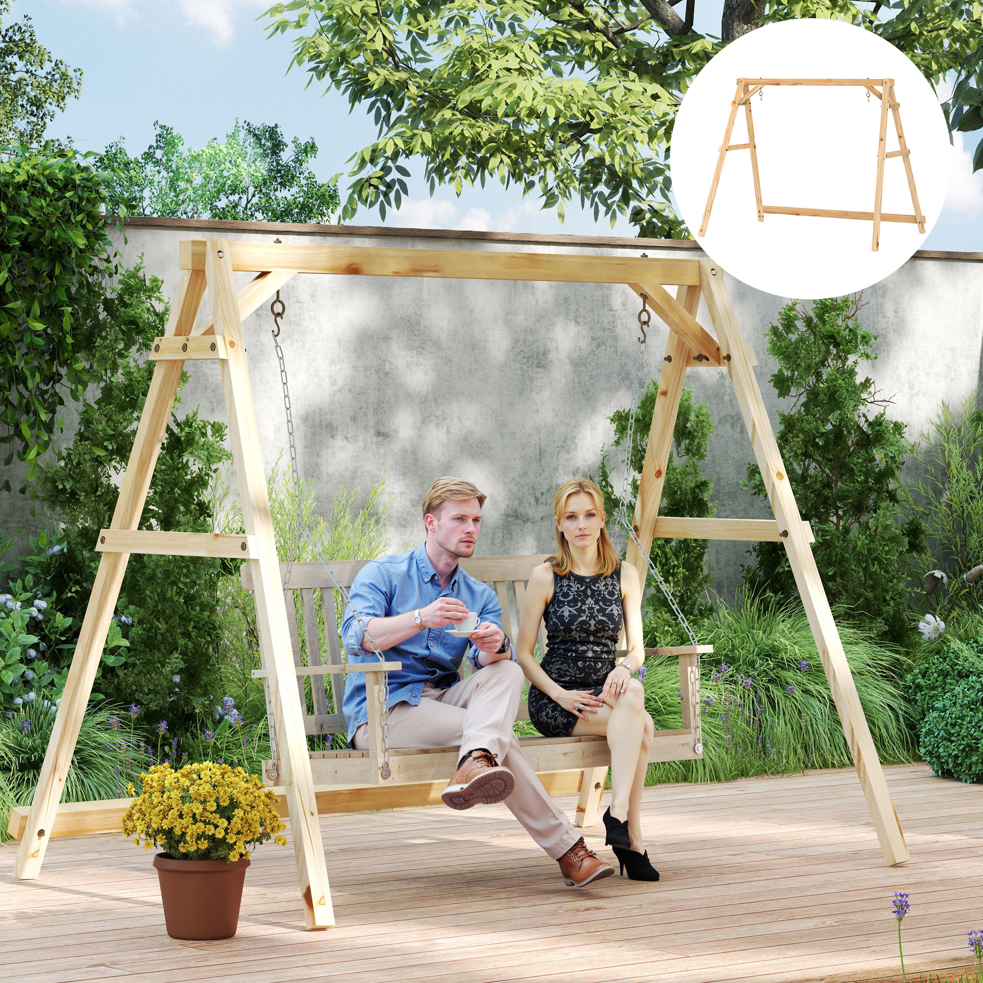 Outsunny 770lbs Porch Swing Frame, Heavy Duty A-Frame Hanging Chair ...