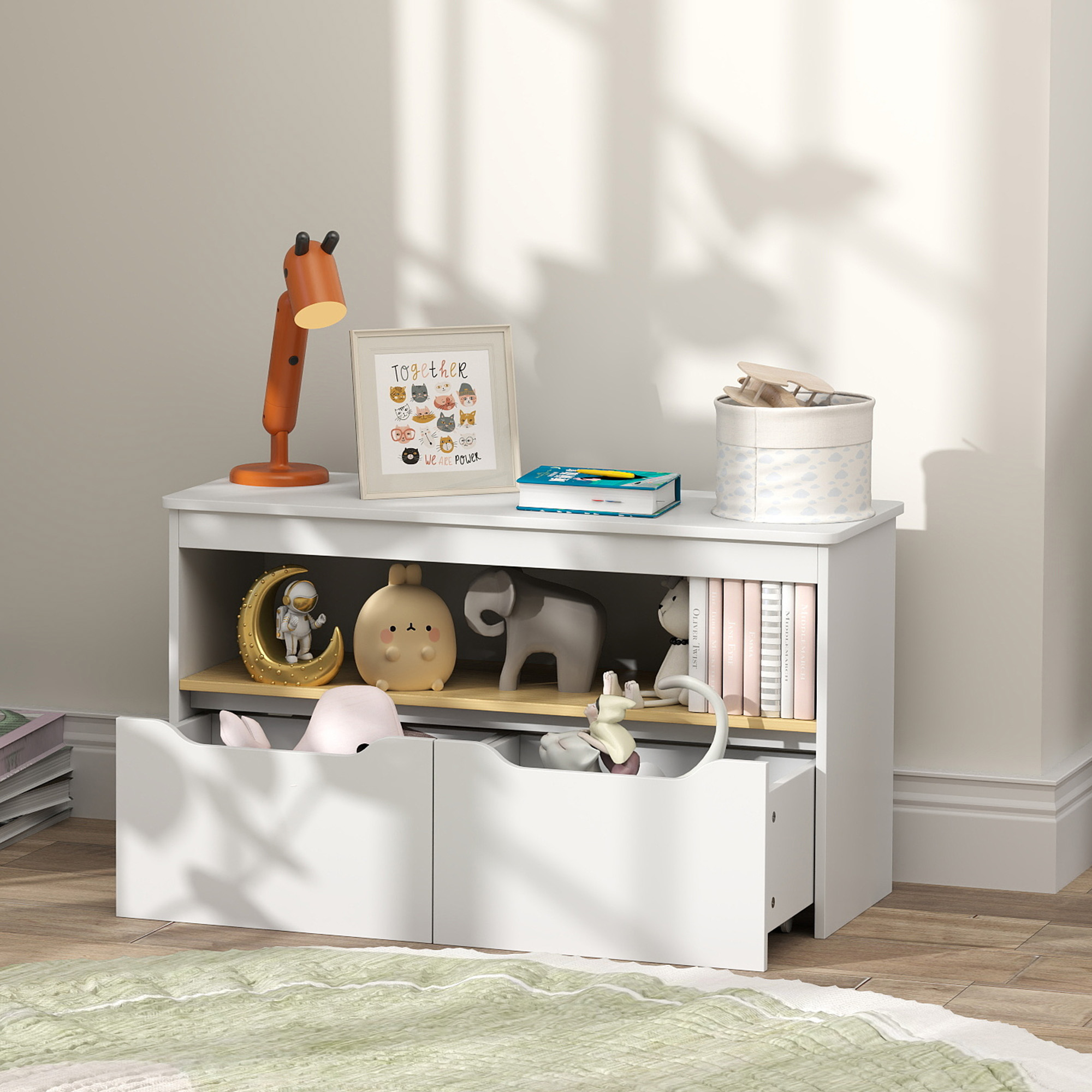 Qaba Toy Storage Organizer with 2 Drawers, Toy Shelf, Large Top, for ...
