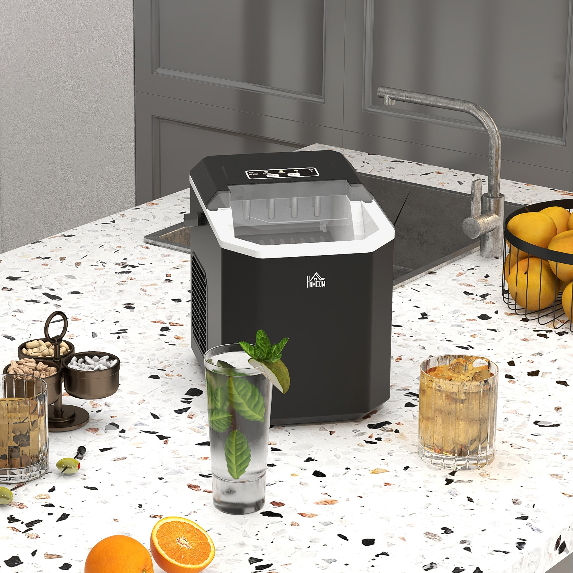 HOMCOM Portable Ice Maker, Self Cleaning Ice Machine with 9 Ice Cubes ...