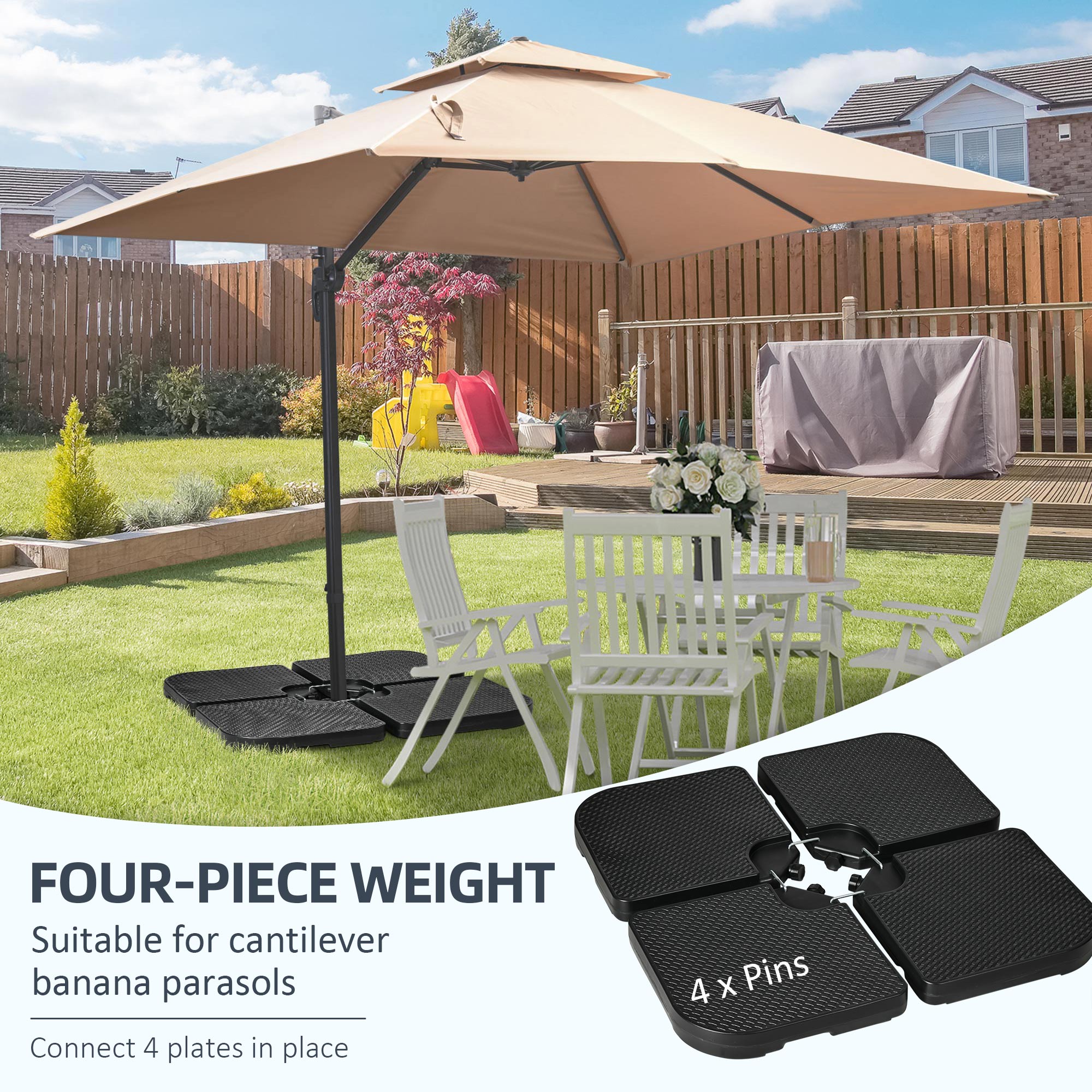 Outsunny 4PCs 175lb Cantilever Patio Umbrella Base Weights, HDPE Water ...