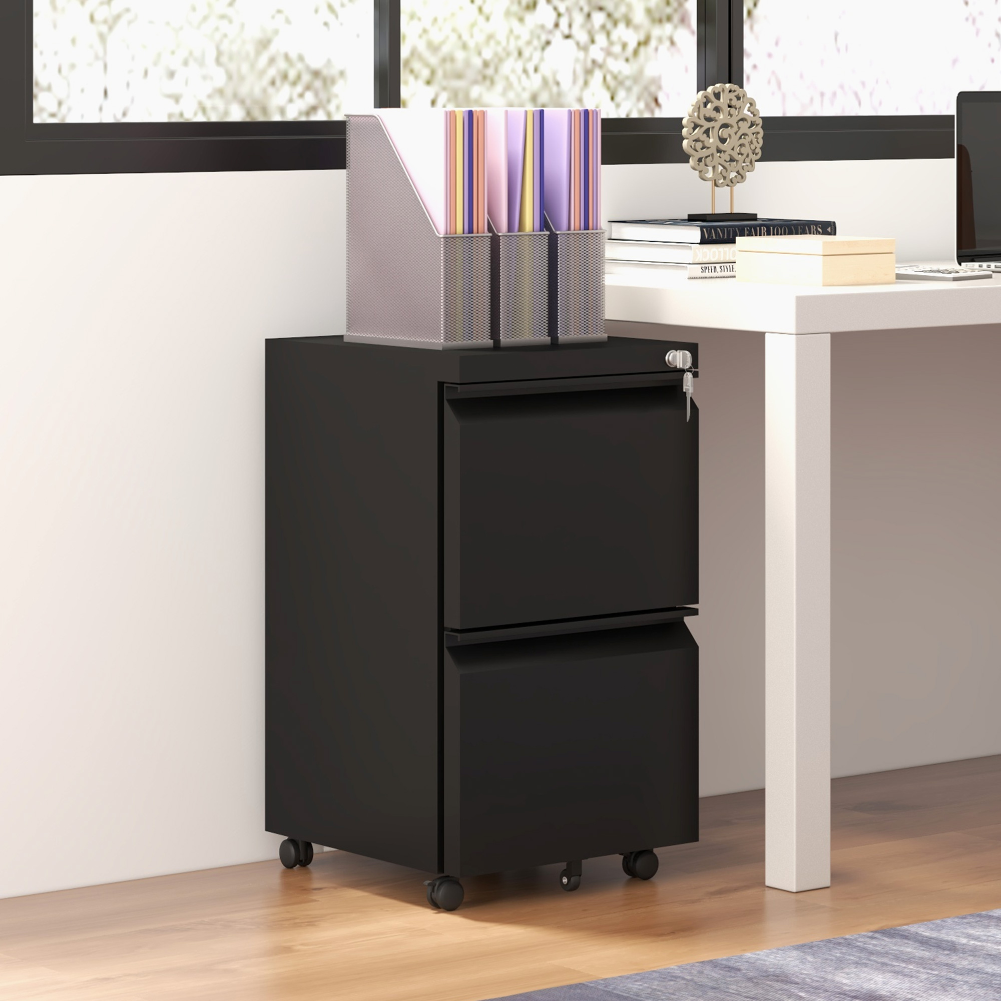 Vinsetto Mobile Vertical Filing Cabinet with Lock, 2-Drawer Steel File ...
