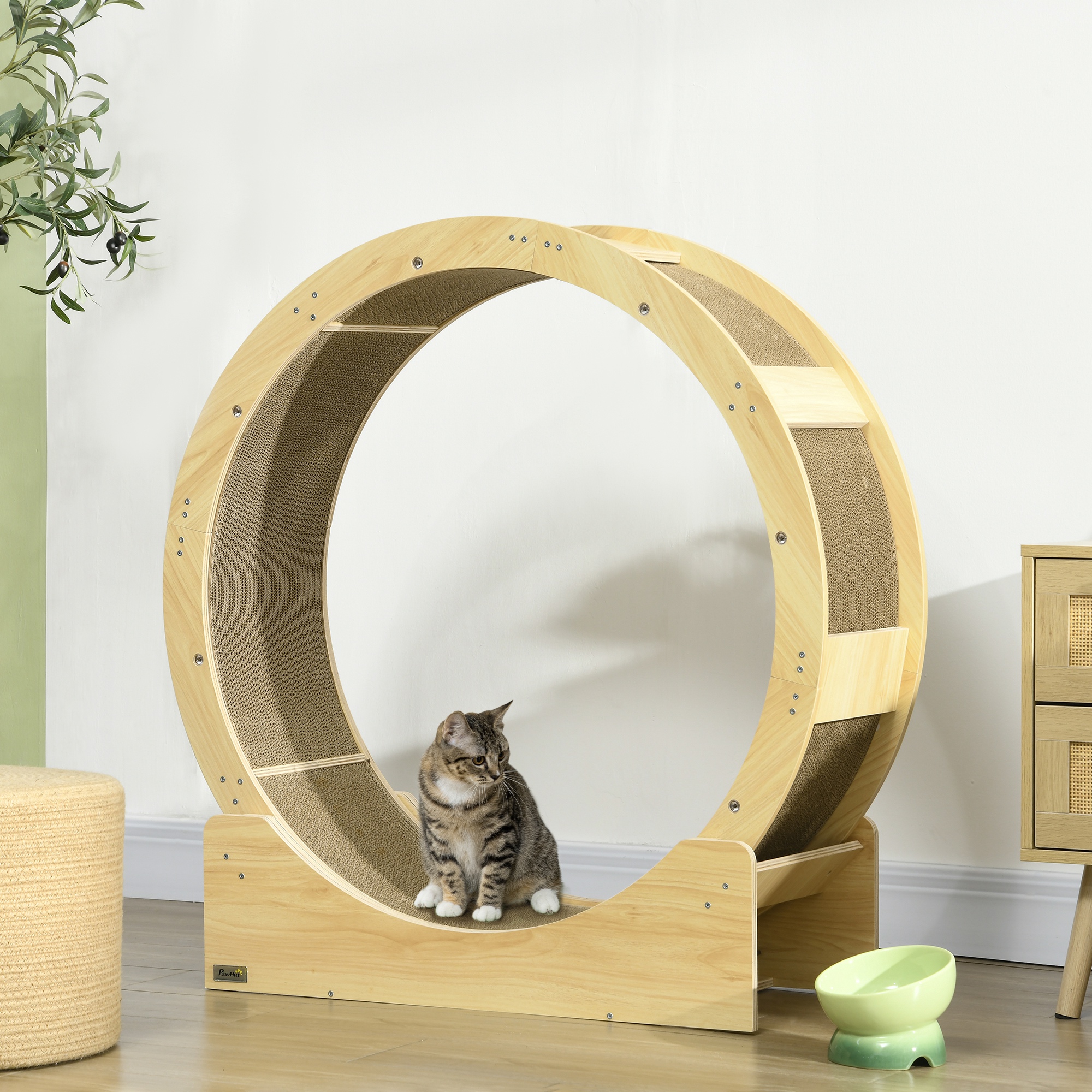 PawHut 36" Cat Wheel for Indoor Cats with Brake, Scratching Pads, Oak ...
