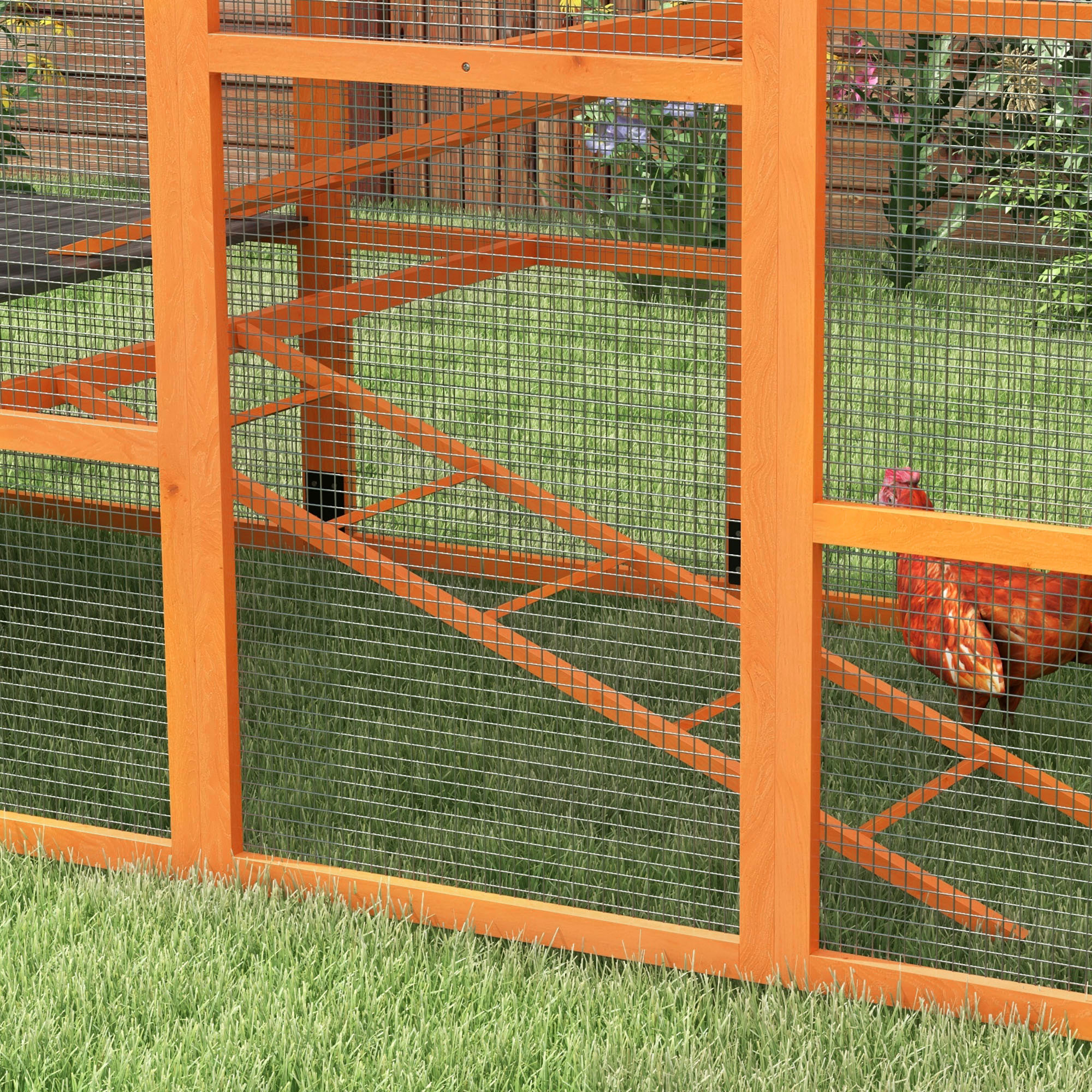 PawHut Wooden Chicken Coop Run for 6 - 10 Chickens, Hen House Add-On ...