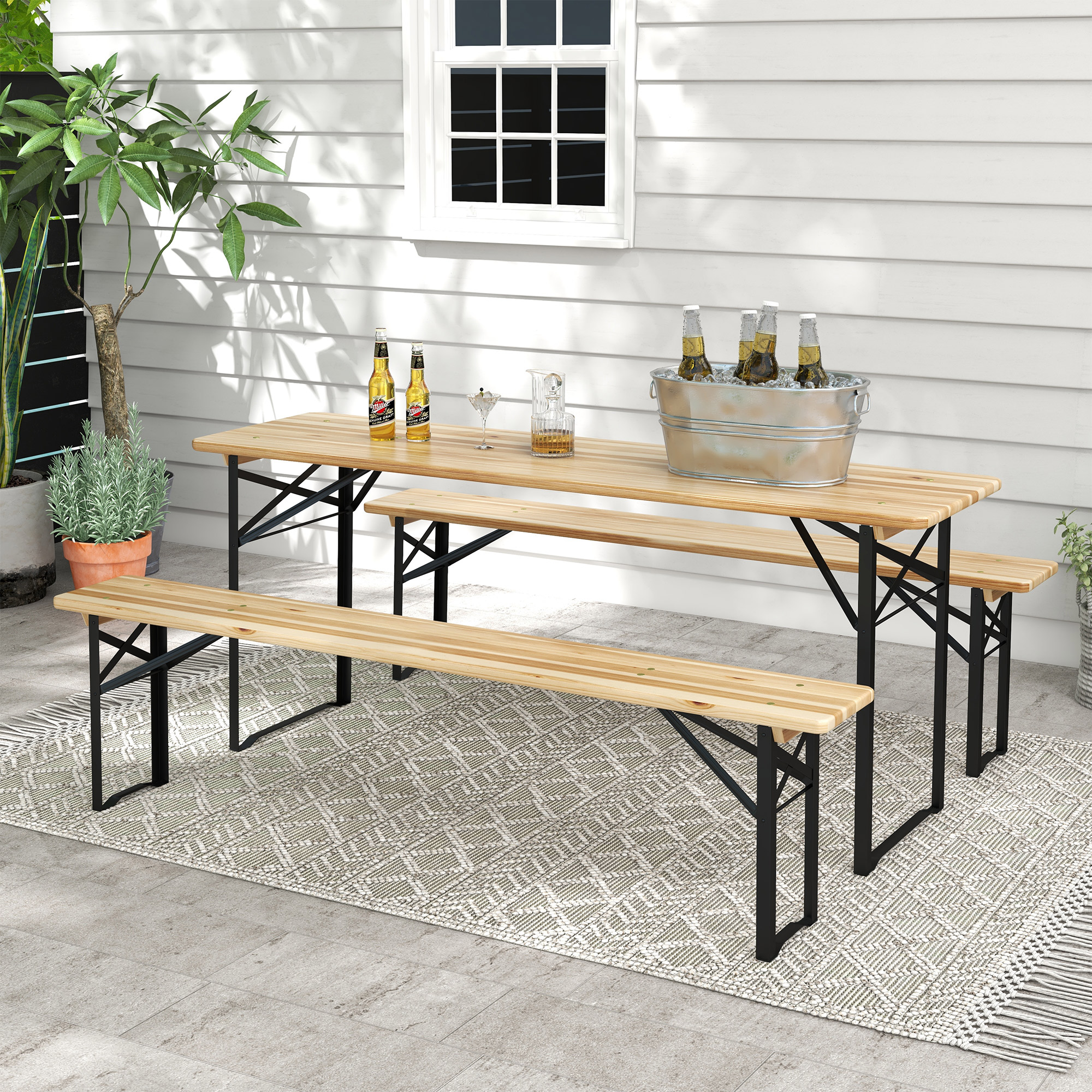 Outsunny 6FT Folding Wooden Picnic Beer Table Benches Set German Style ...