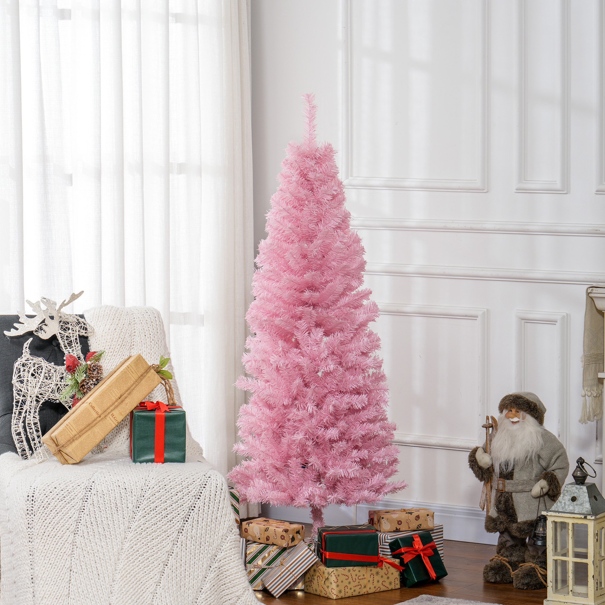 HOMCOM 5FT Pencil Christmas Tree, Artificial Christmas Tree with ...