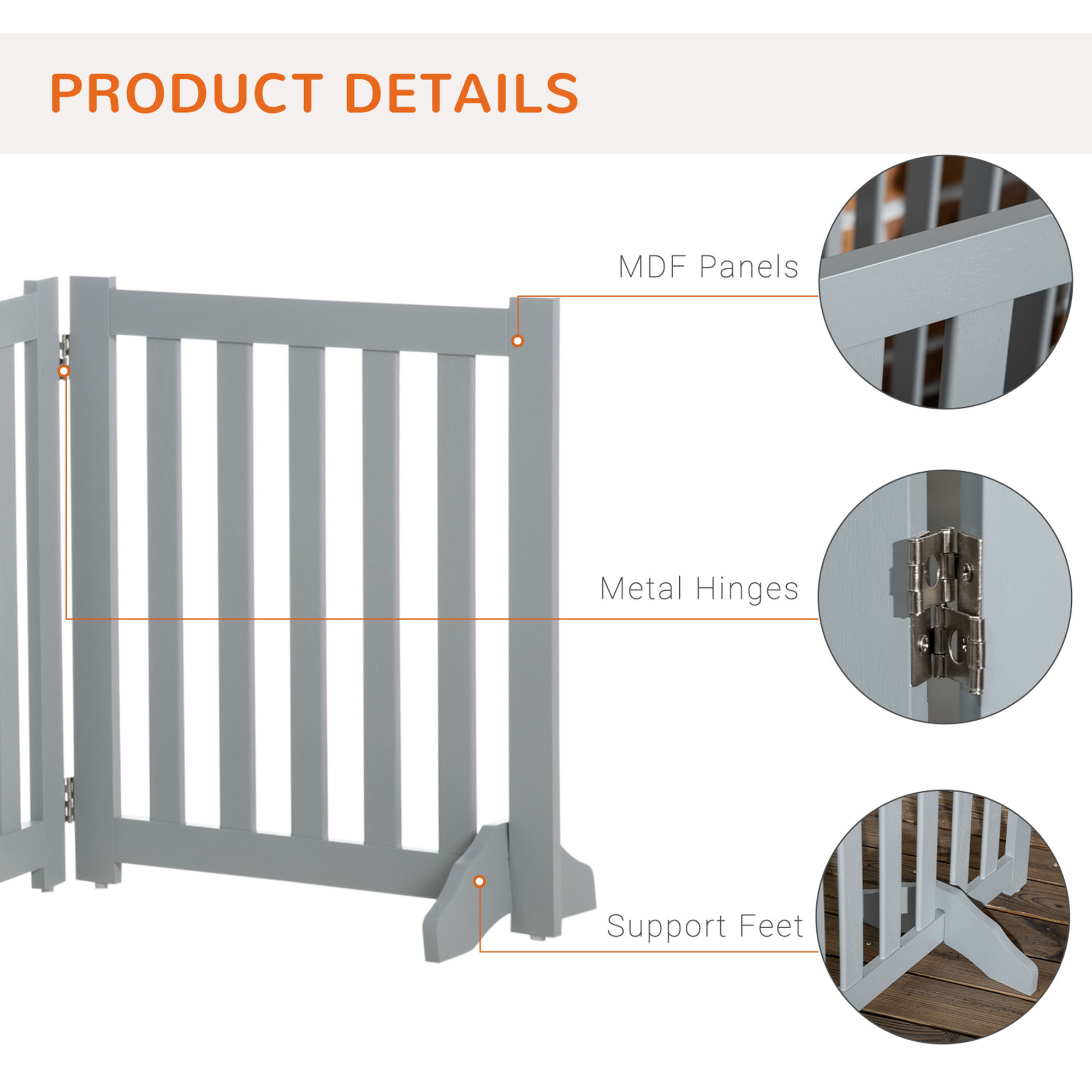 PawHut Foldable Dog Gate with Door, 4 Panels Freestanding Pet Gate with Support Feet Indoor ...