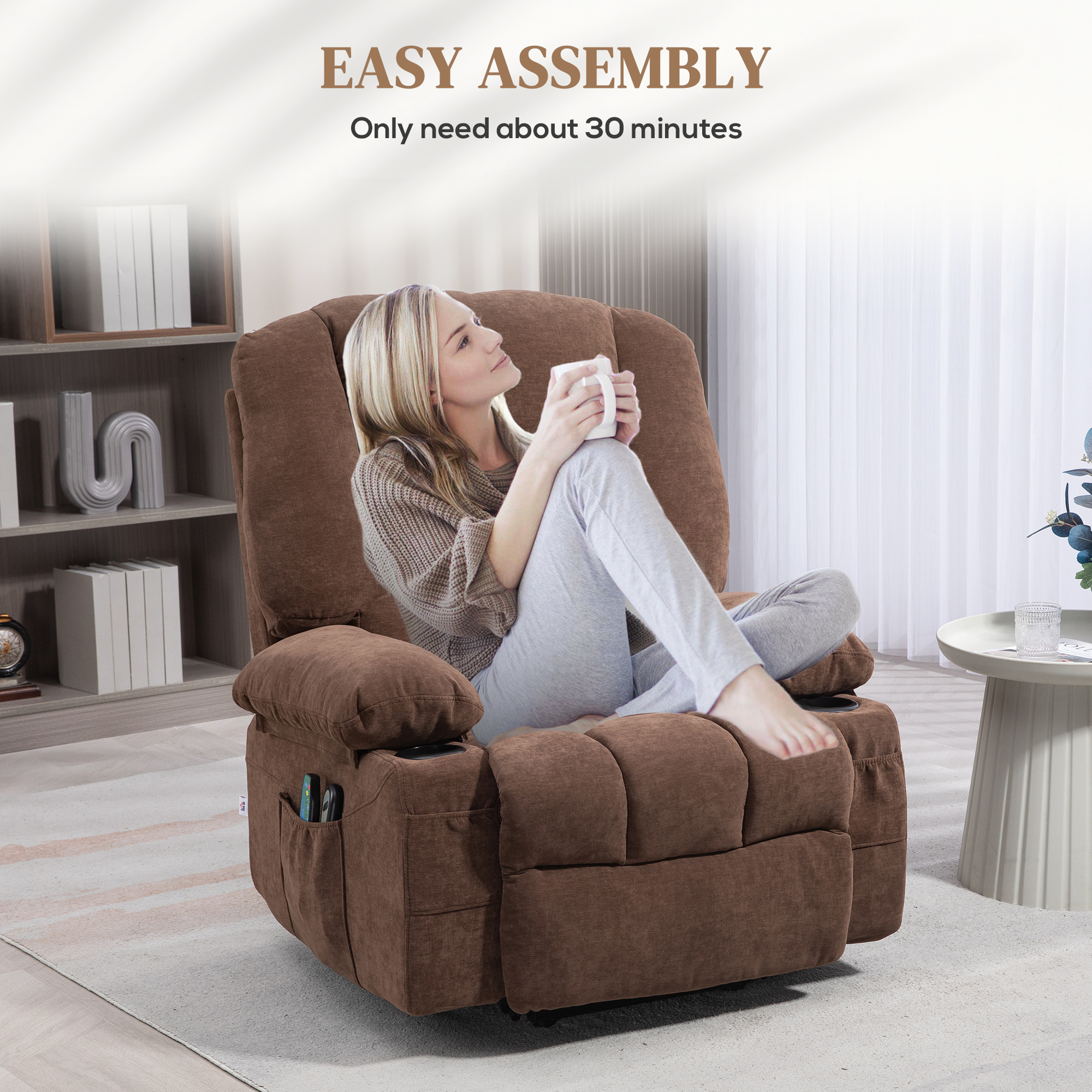 HOMCOM Power Lift Chair, Electric Recliner Chair with Vibration Massage ...