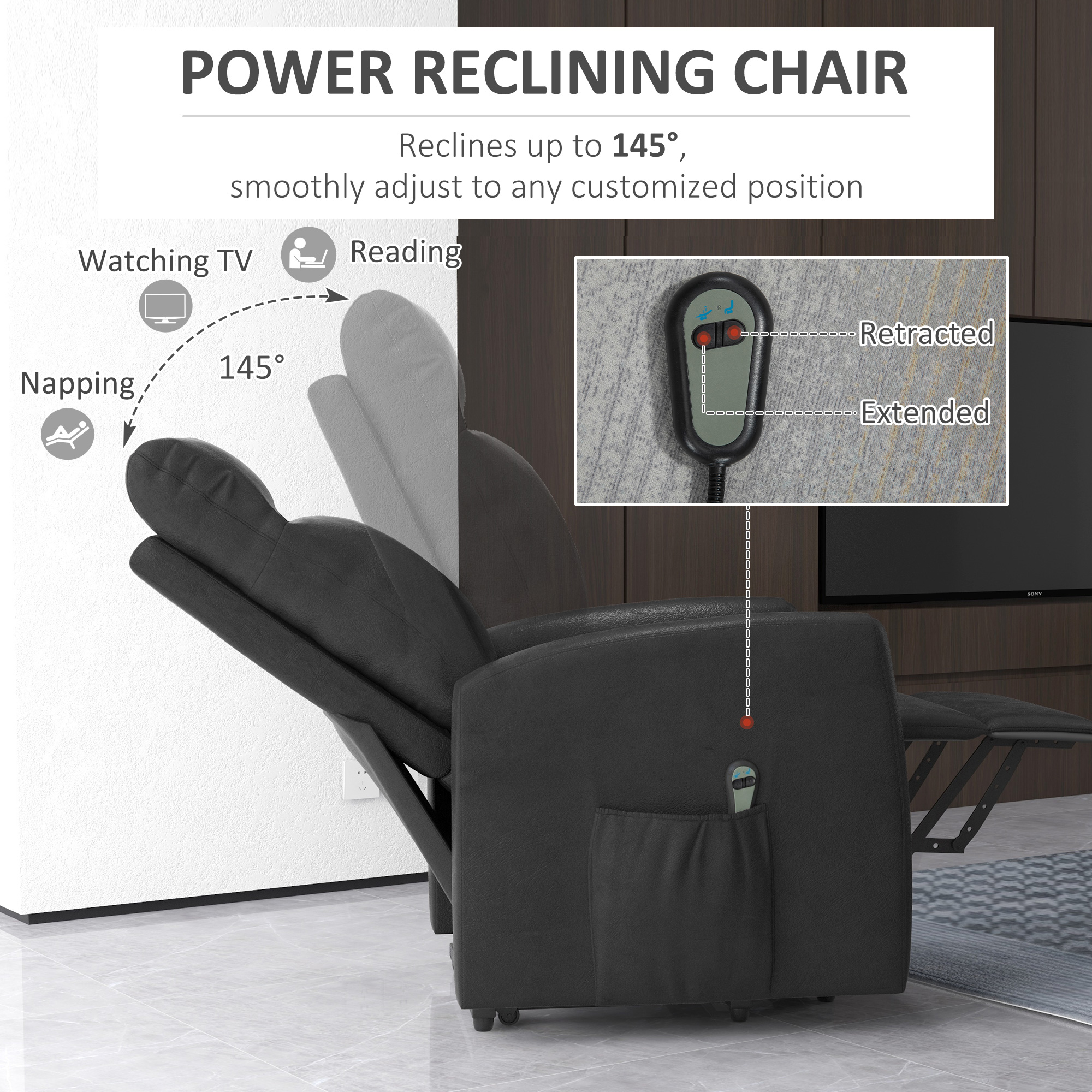 HOMCOM Power Lift Recliner Chair with Remote Control Side Pocket for ...