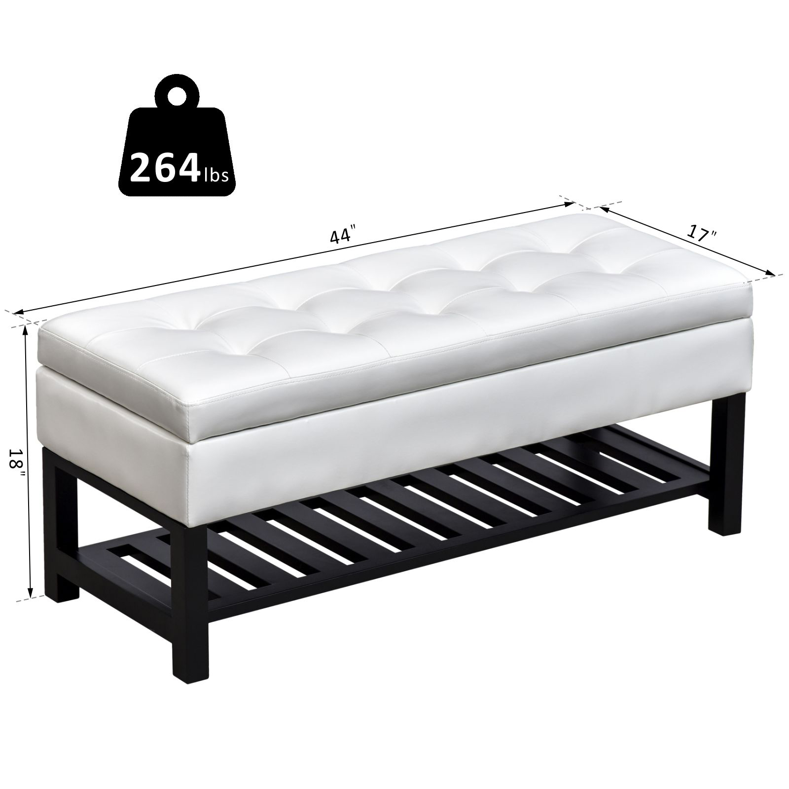 Homcom 44 Tufted Faux Leather Ottoman Storage Bench with Shoe Rack White