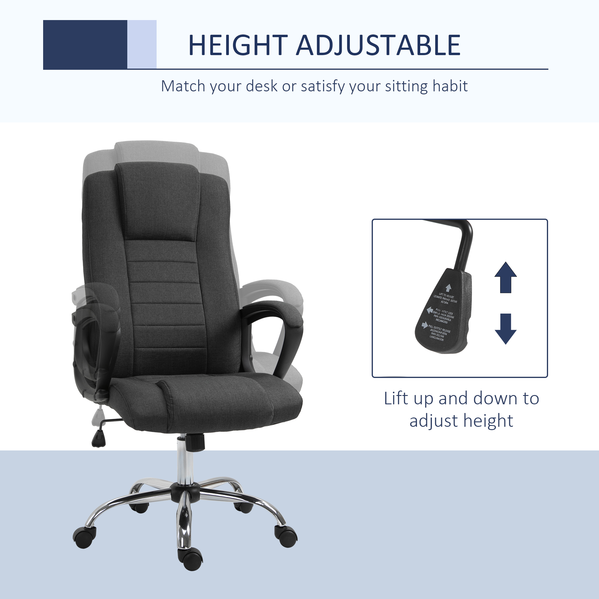 Vinsetto High Back Office Chair 360° Swivel Chair Adjustable Height ...