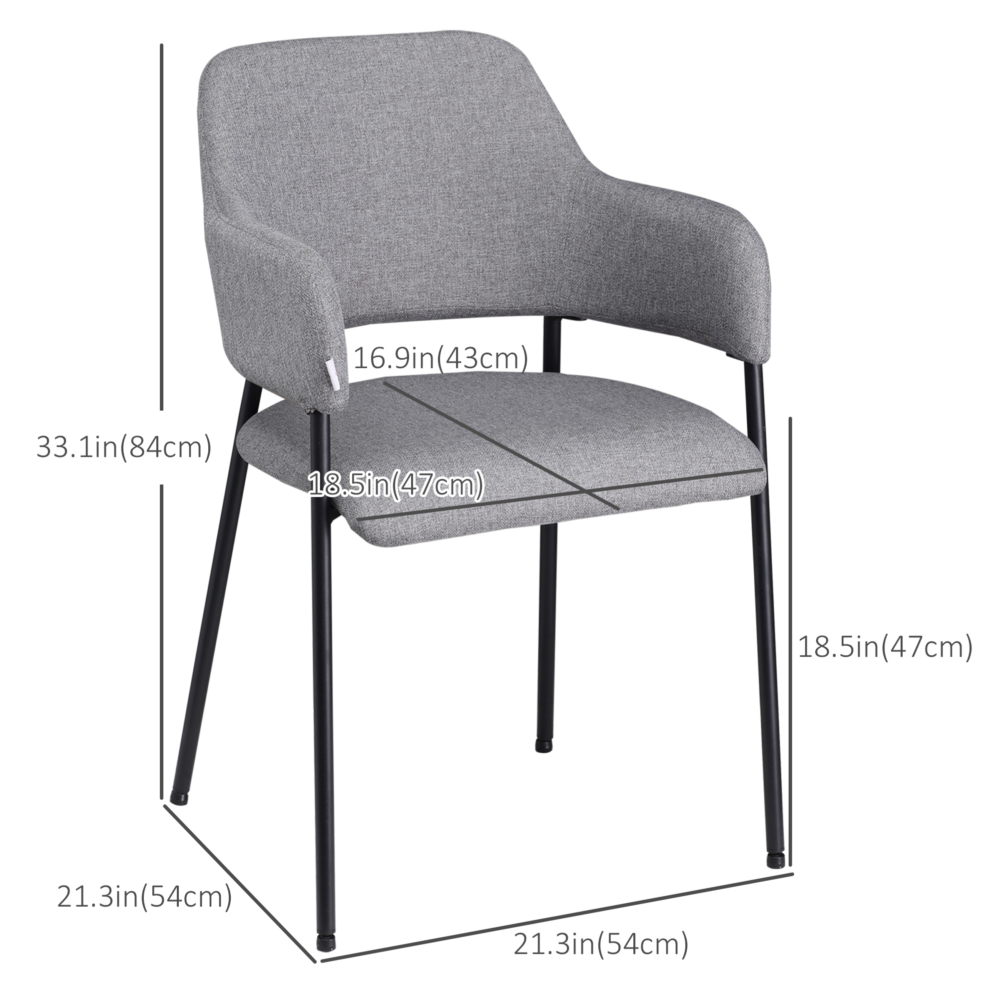 HOMCOM Modern Dining Chairs Set of 2, Linen Touch Fabric Accent Chairs ...