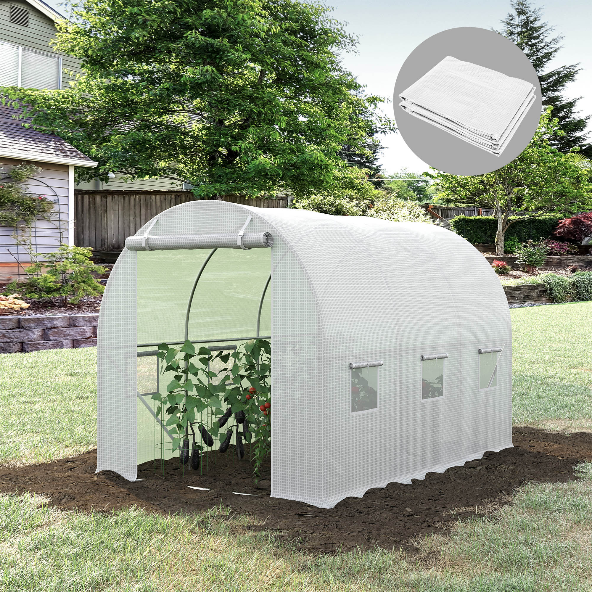 Outsunny 10' x 7' x 7' Greenhouse Replacement Walk-in PE Hot House ...