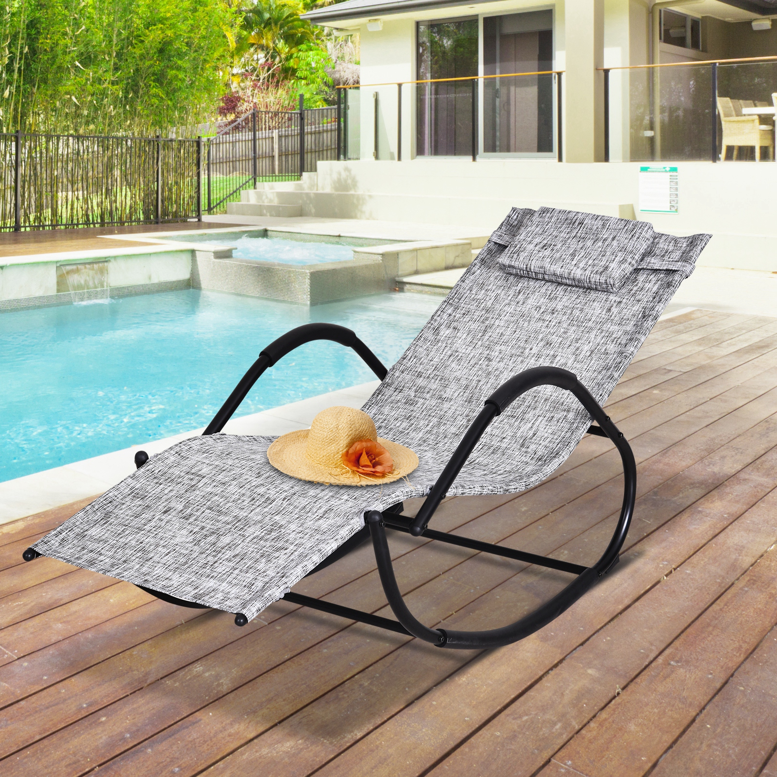 Outsunny Rocking Chair, Zero Gravity Patio Chaise Sun Lounger, Outdoor ...