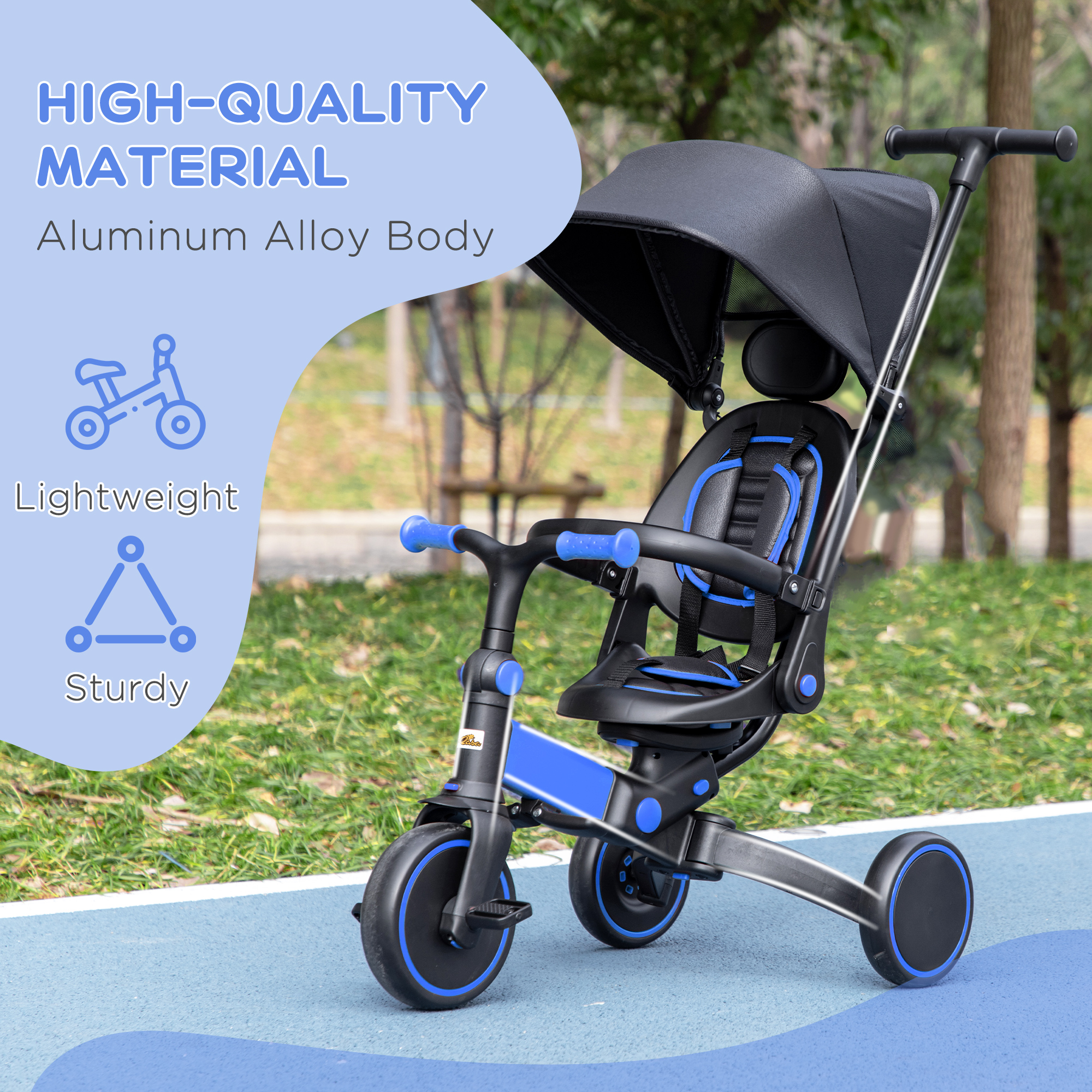 3-in-1 Push Tricycle with Aluminum Frame for Age 18-48 Months | Aosom.com