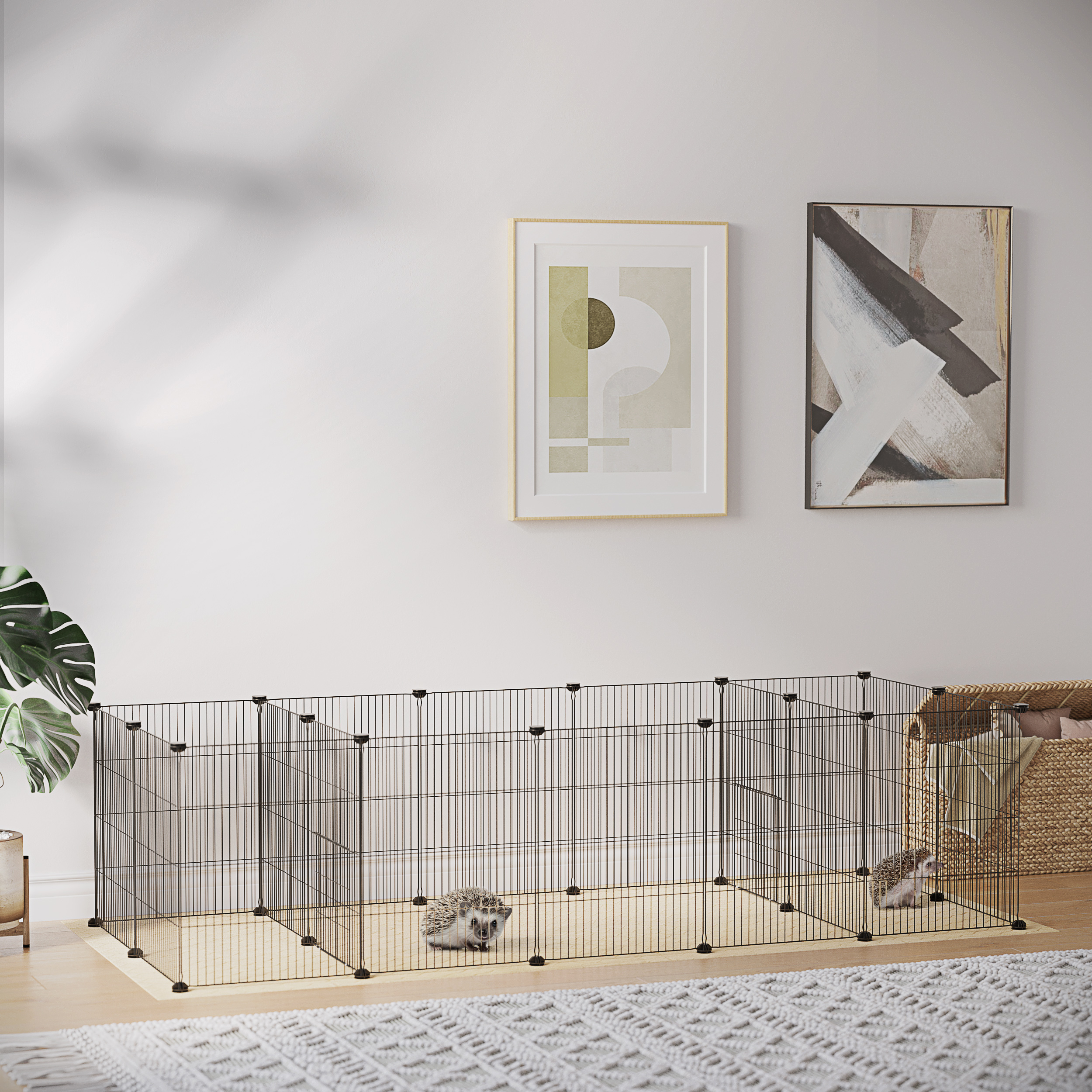 PawHut 18 Panels Small Animal Cage w/ Water-resistant Mat, Doors ...