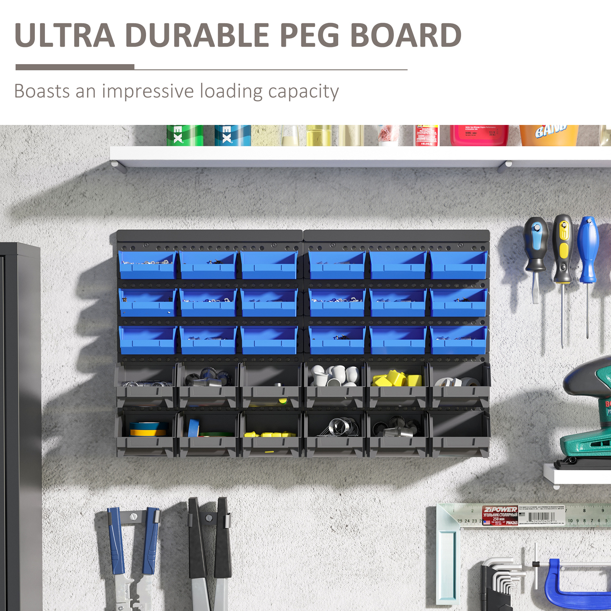 DURHAND Wall Mounted Storage Bin Rack Tool Organizer with 30 Bins ...