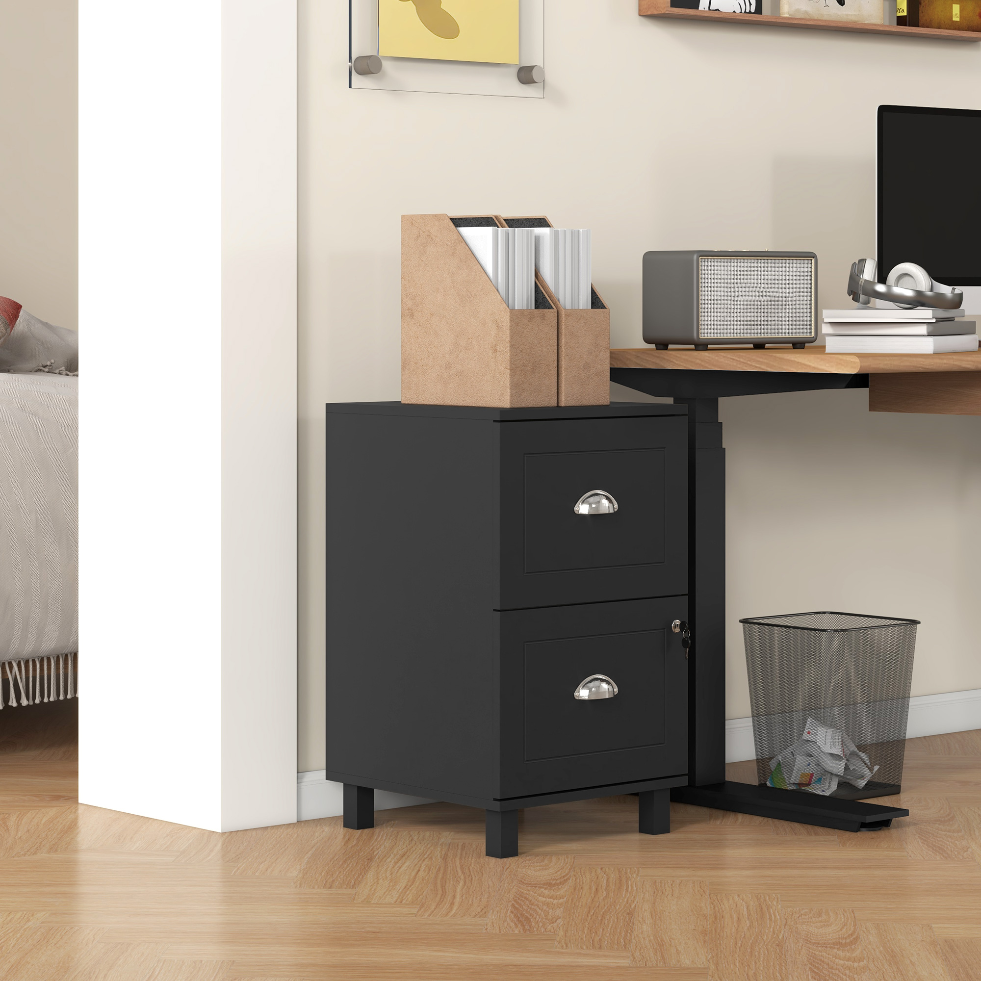 HOMCOM 2-Drawer Small Filing Cabinet Lockable Home Office Storage ...