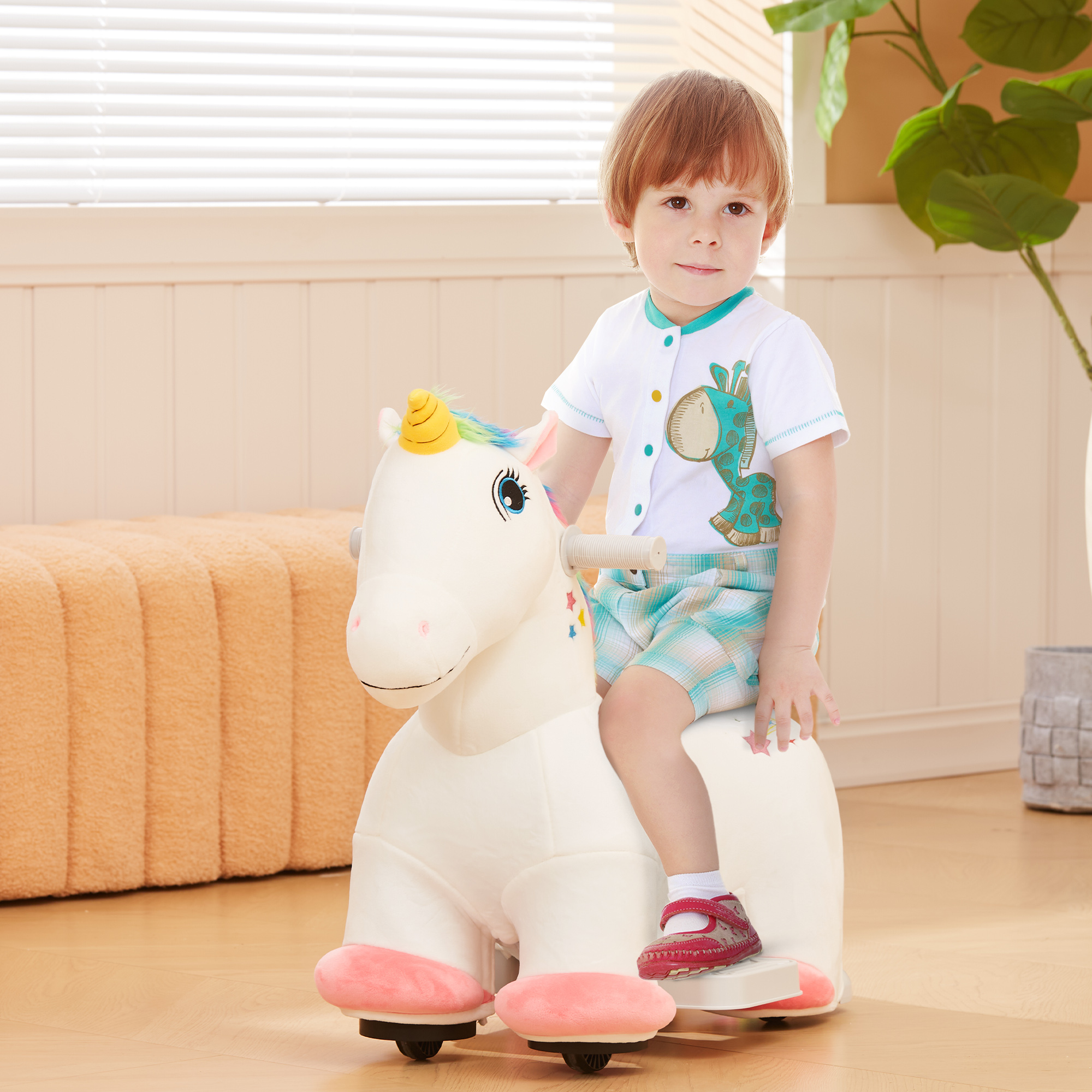 Qaba 6V Ride on Unicorn, Battery Powered Kids Riding Pony with Music ...