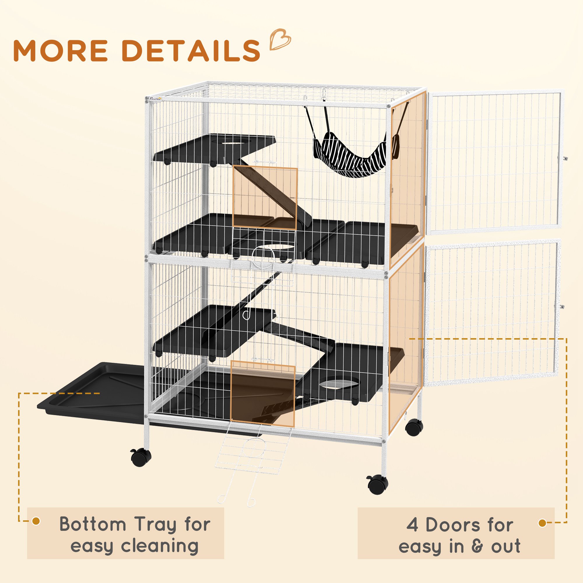 PawHut 5-Tier Rolling Small Animal Cage, Deluxe Guinea Pig Cage, Ferret ...