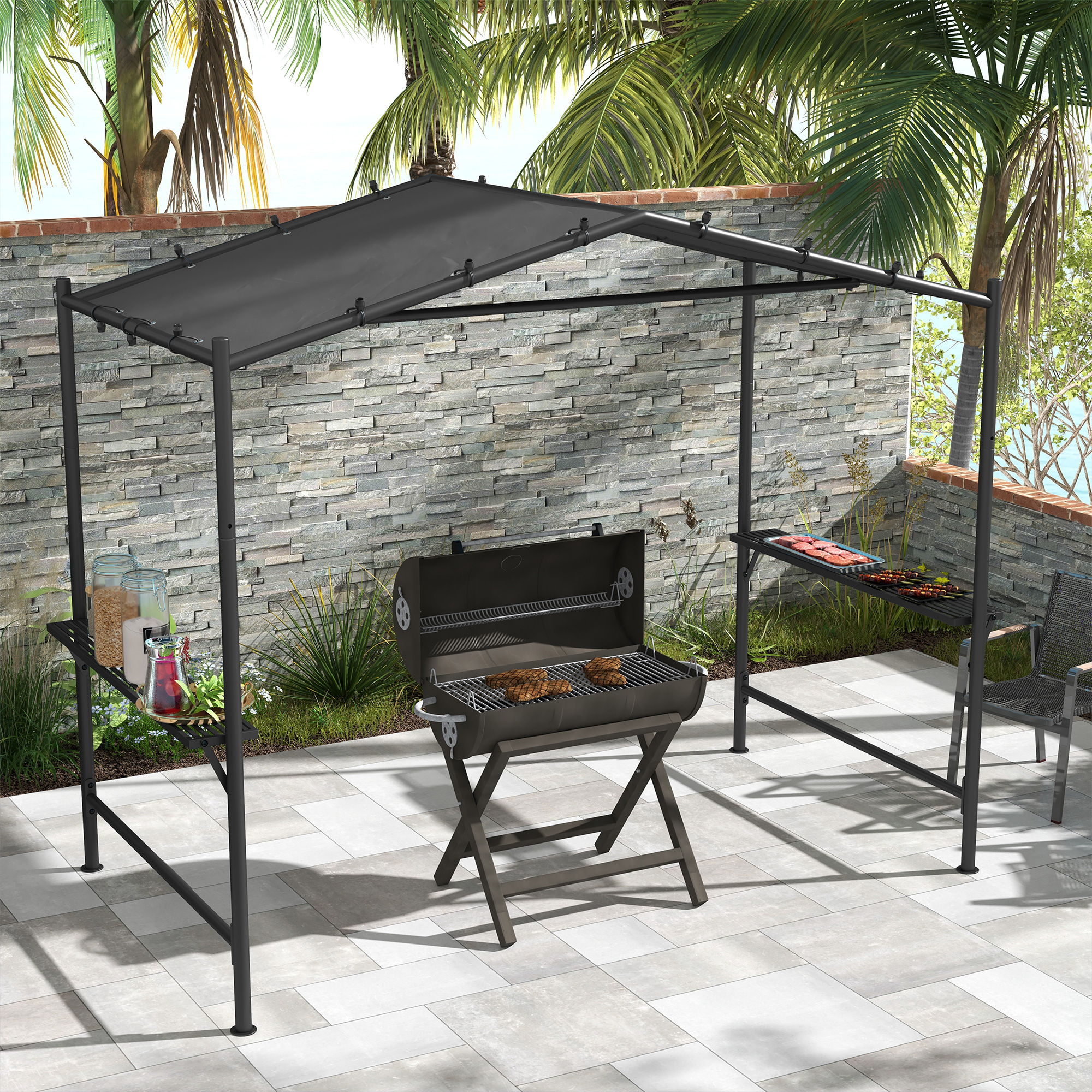 Outsunny 9' x 5' BBQ Grill Gazebo Tent, Garden Grill Canopy Outdoor ...