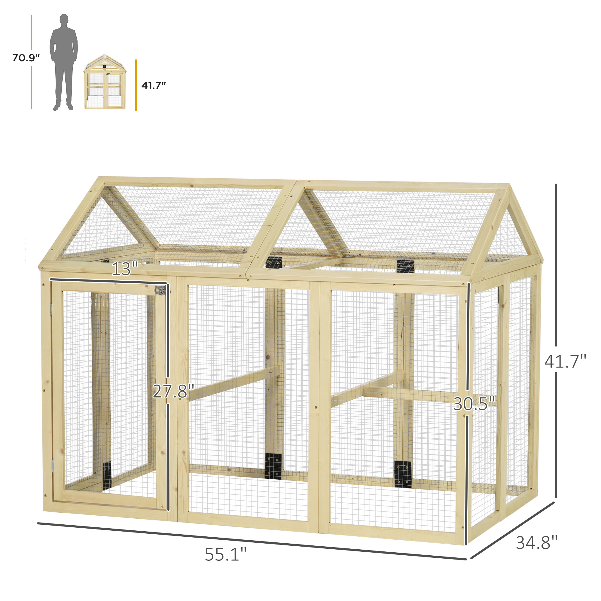 PawHut Wooden Chicken Run Combinable Design with Perches, 4.6' x 2.8 ...