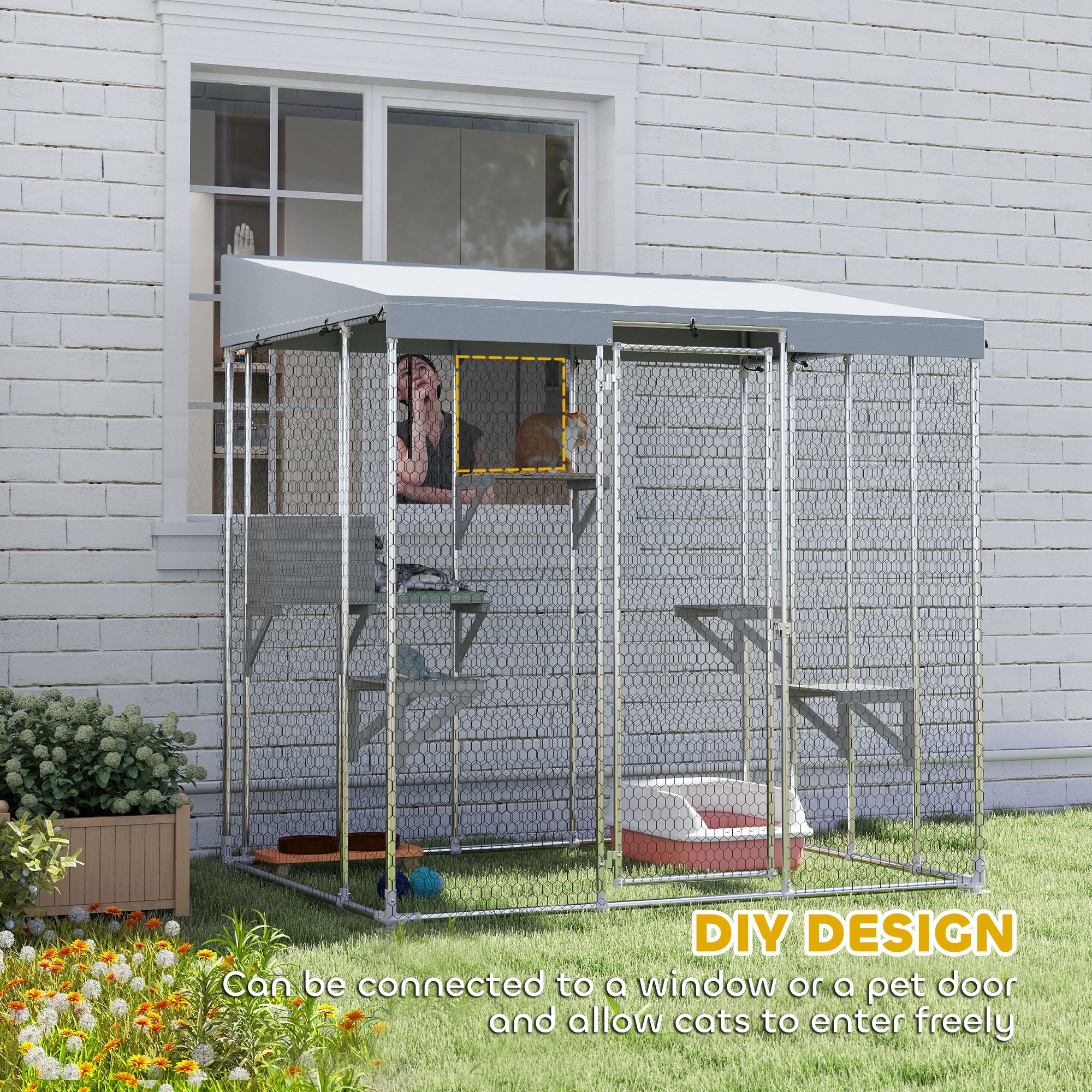 PawHut 79" L Galvanized Steel Catio Outdoor Cat Enclosure w/ 420D ...