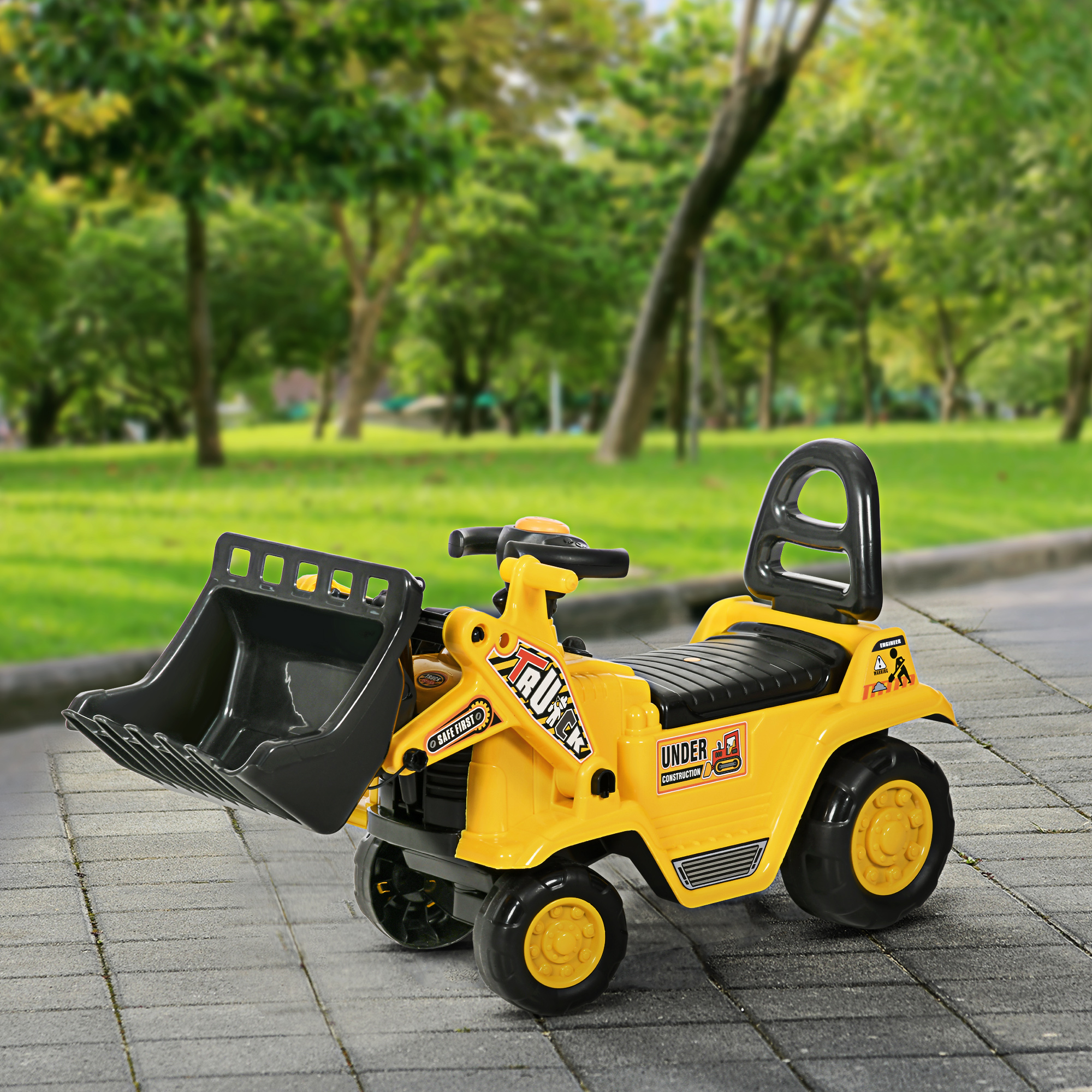 HOMCOM Ride-On Toy Bulldozer with Bucket Horn Steering Wheel Storage ...