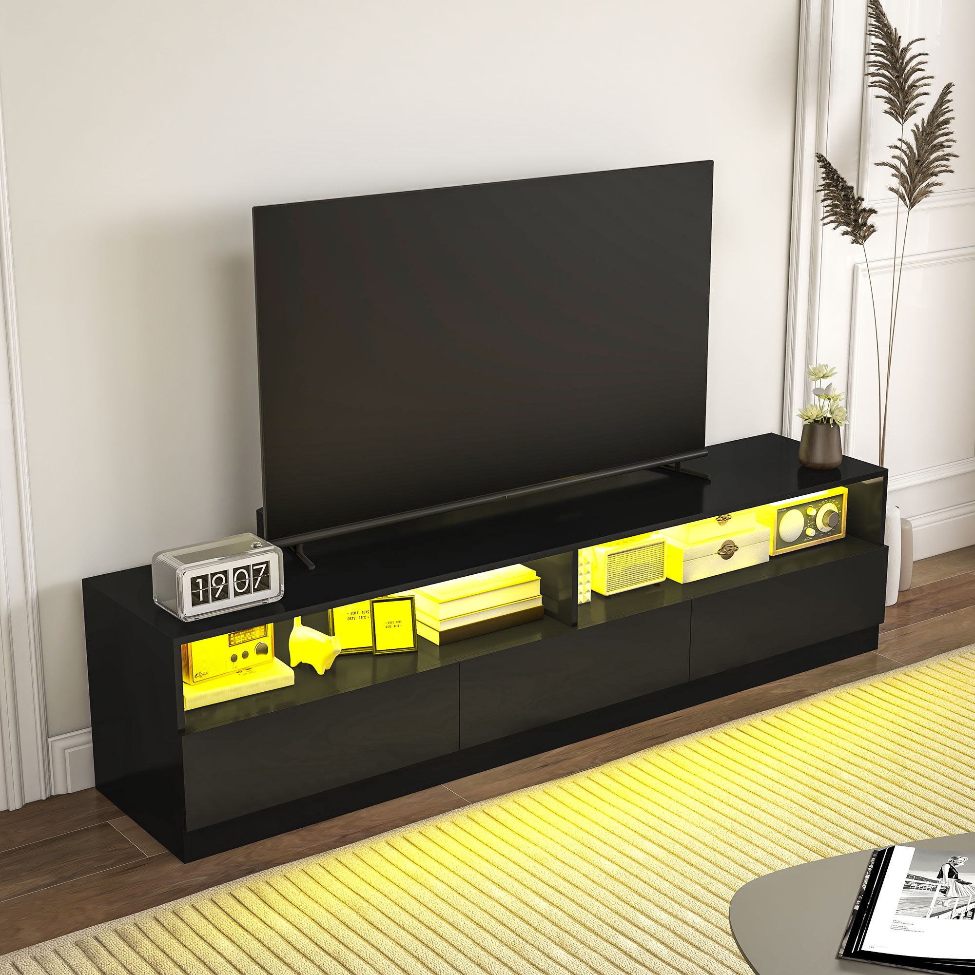 HOMCOM LED Lighted TV Stand for TVs up to 75", Modern TV Cabinet with ...