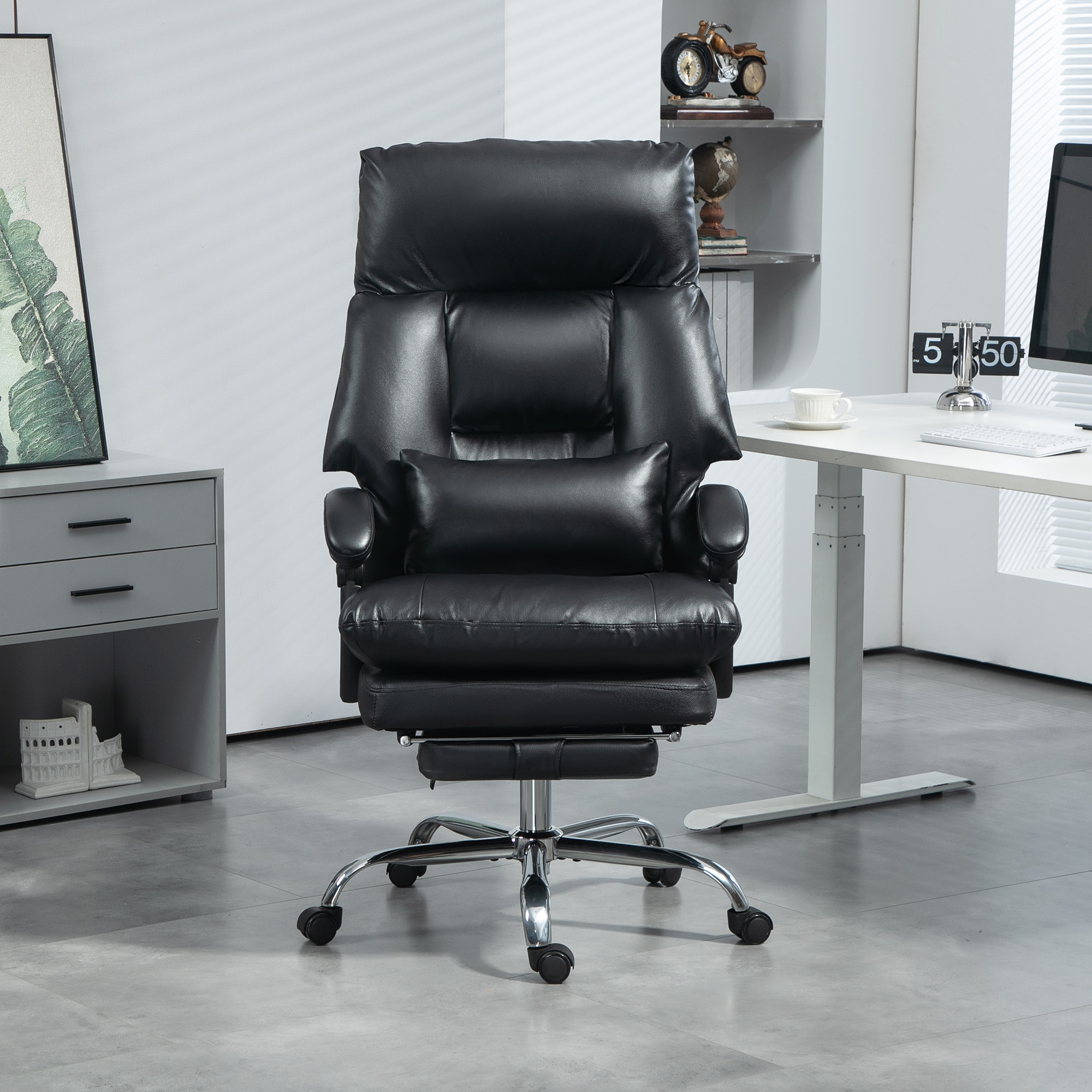 HOMCOM Overstuffed Office Chair, High Back Desk Chair with Foot Rest ...