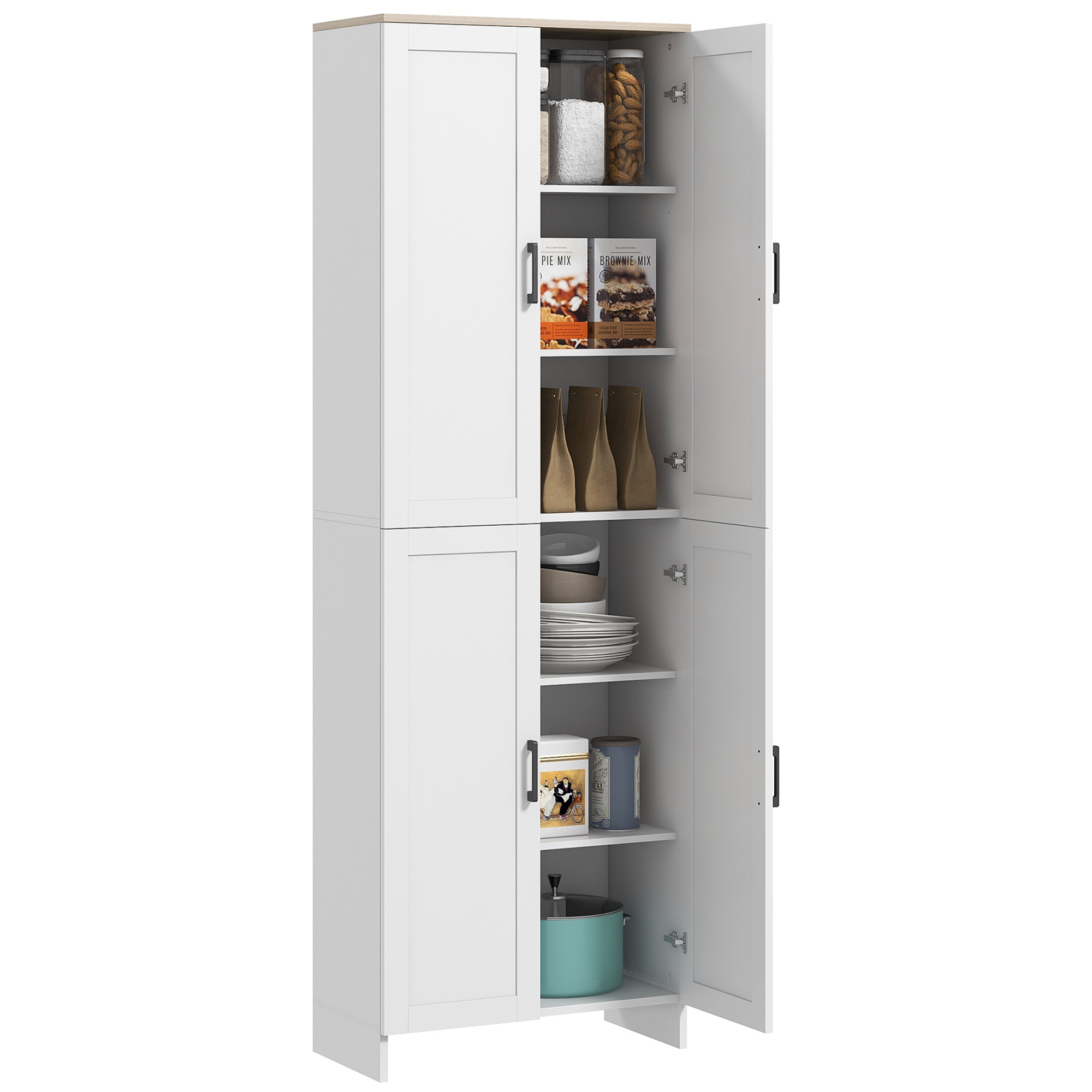HOMCOM Freestanding Kitchen Pantry, 4-Door Kitchen Pantry Cabinet with ...
