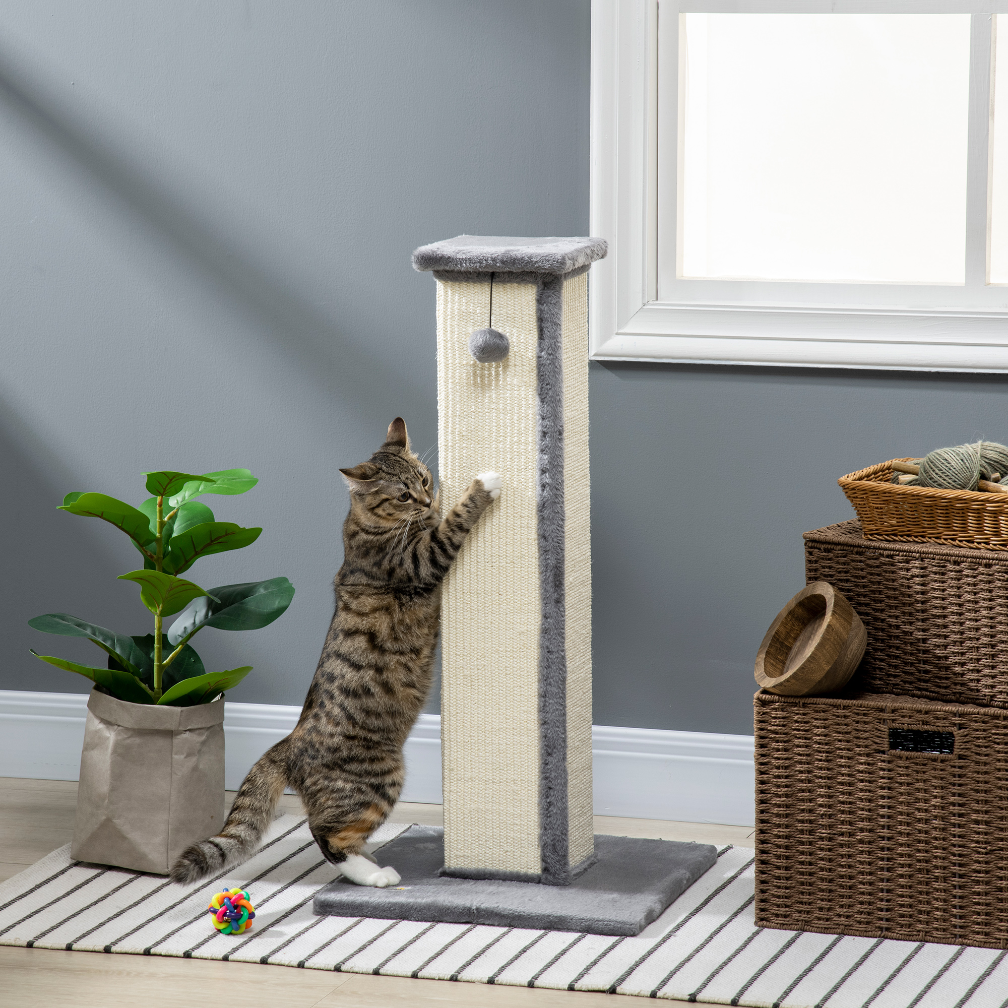 PawHut 32" Tall Cat Scratching Post for Indoor Cats and Kittens, Sisal ...