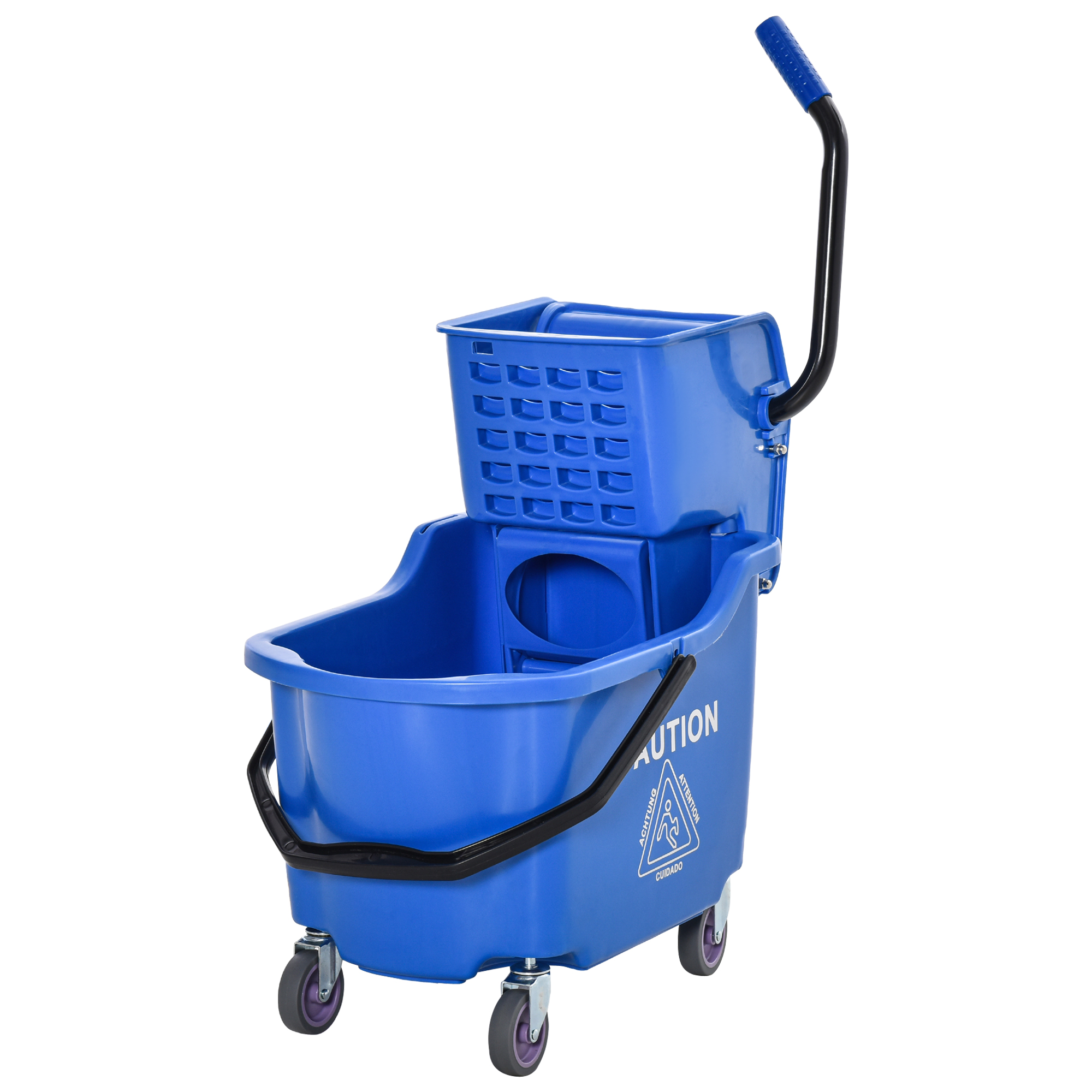 HOMCOM Commercial Mop Bucket With Side Press Wringer Cart on Wheels ...