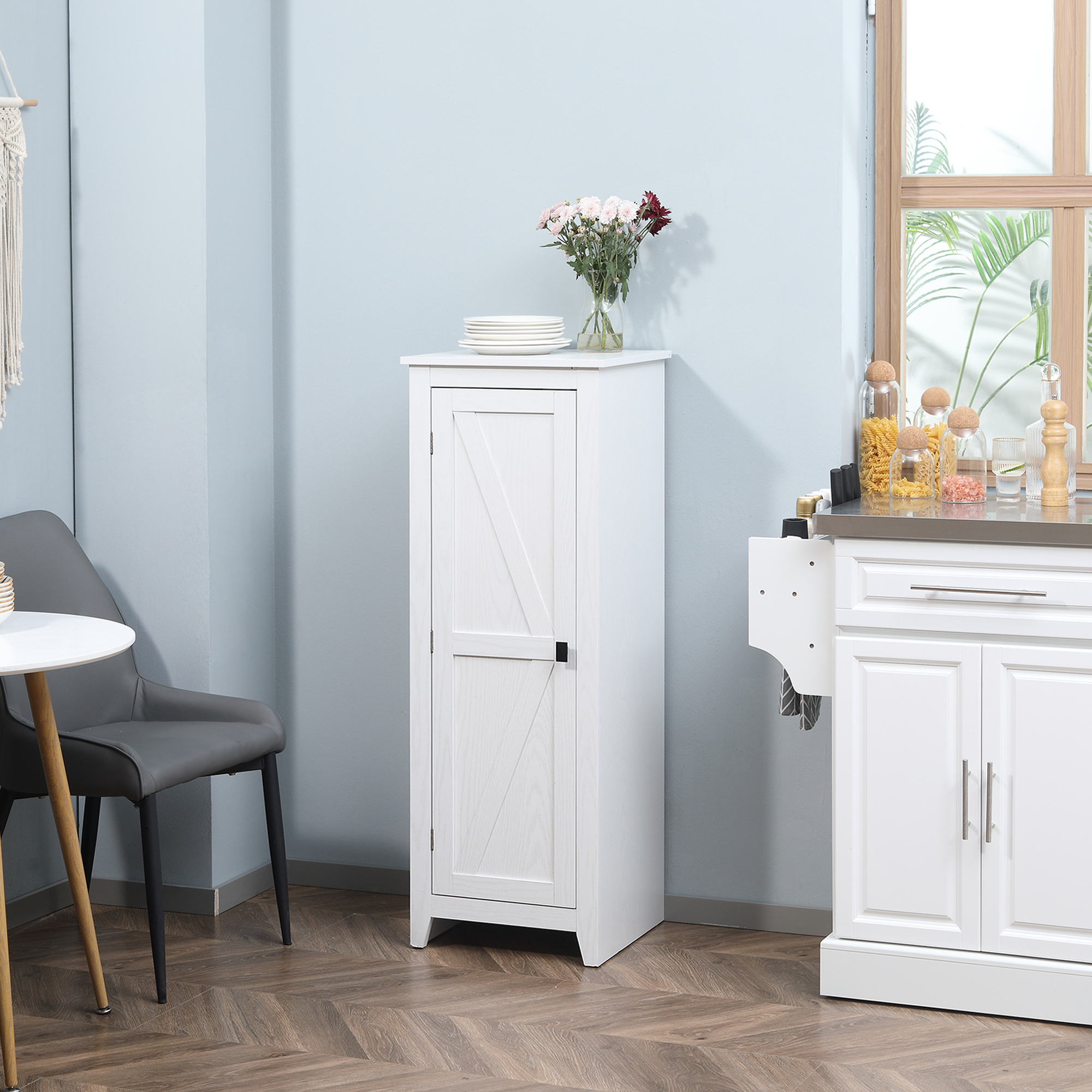 HOMCOM Freestanding Kitchen Pantry, Storage Cabinet with Barn Door and ...