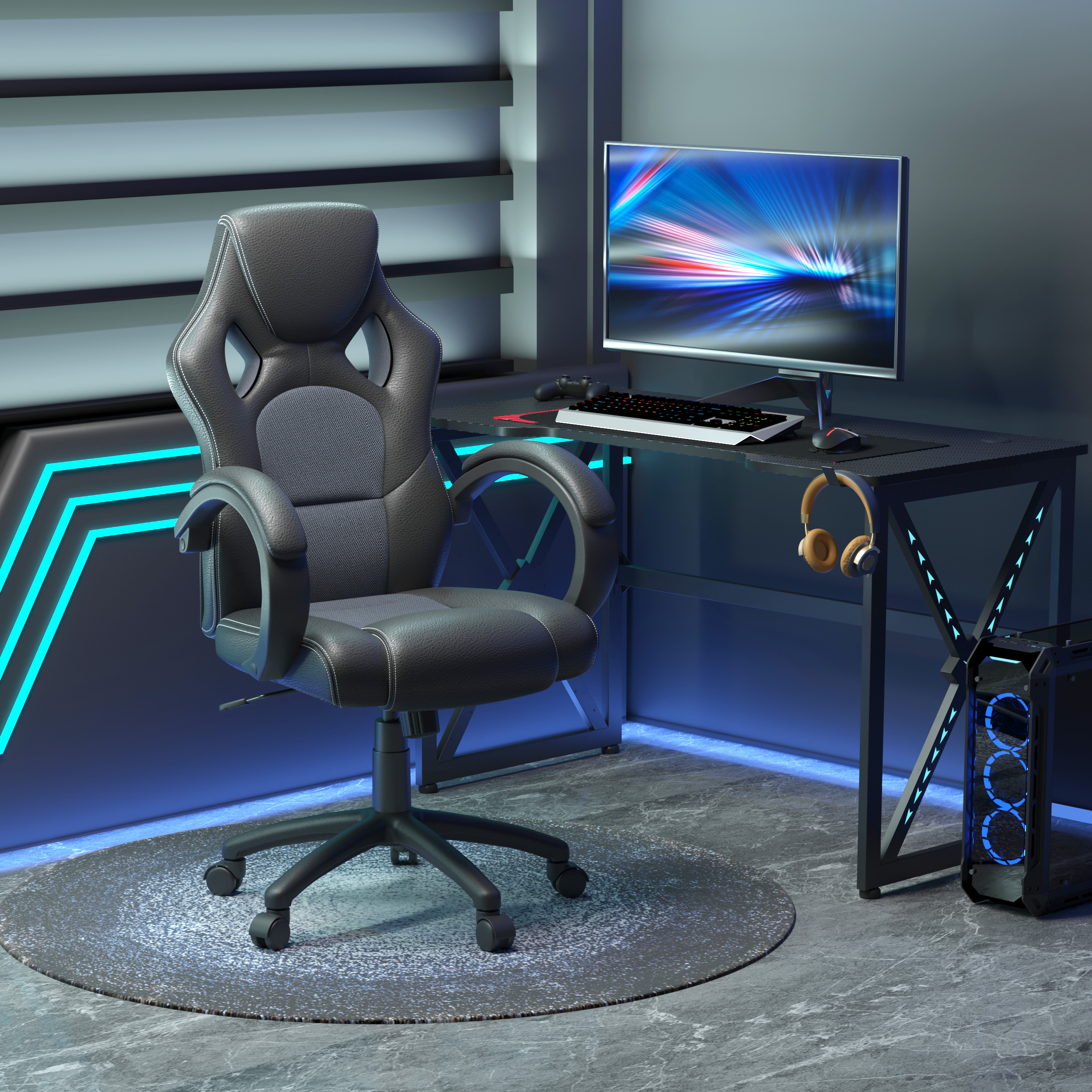 HOMCOM Office Chair Racing Gaming Style Executive High Back Office ...