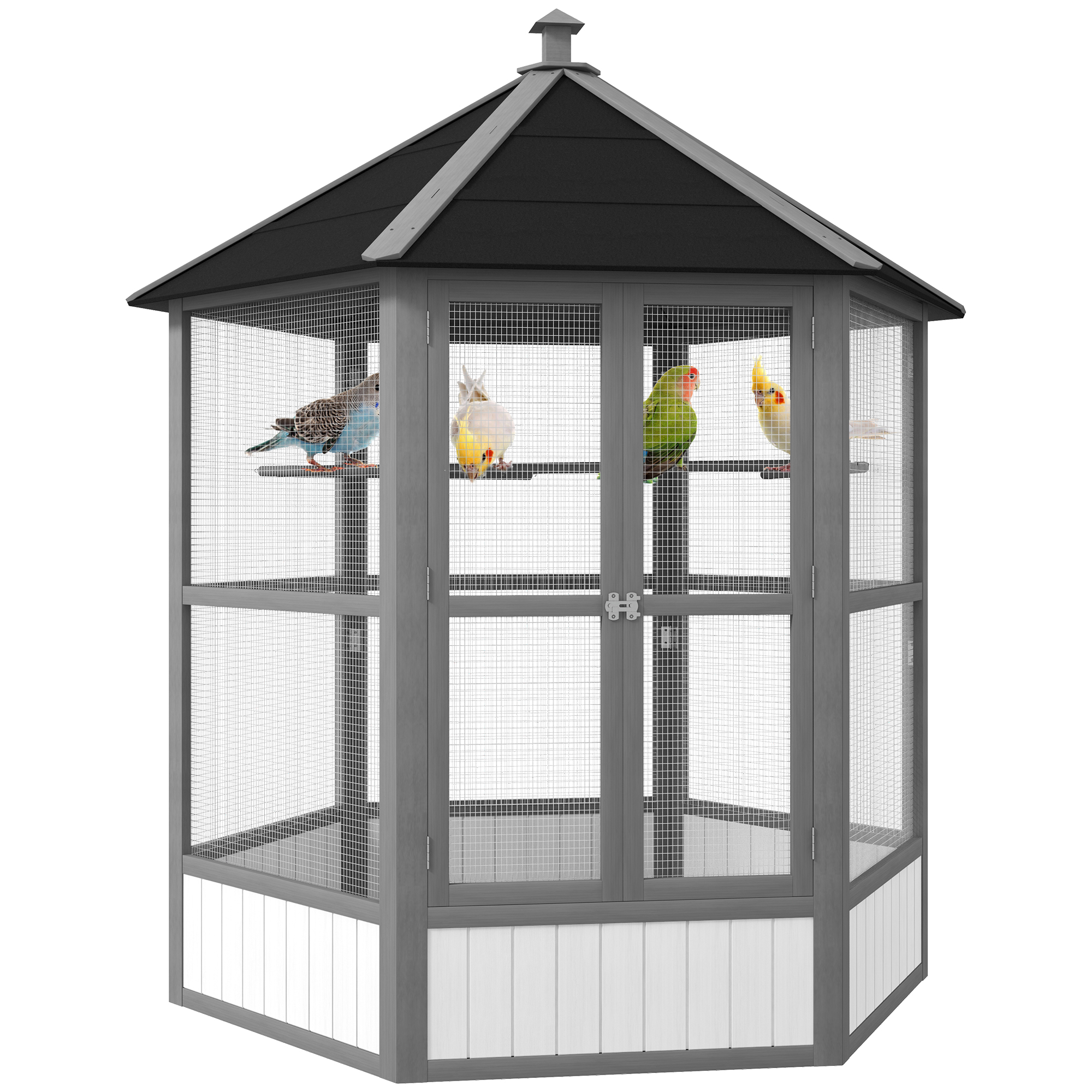 PawHut 69" Wooden Hexagonal Outdoor Aviary Flight Bird Cage With ...