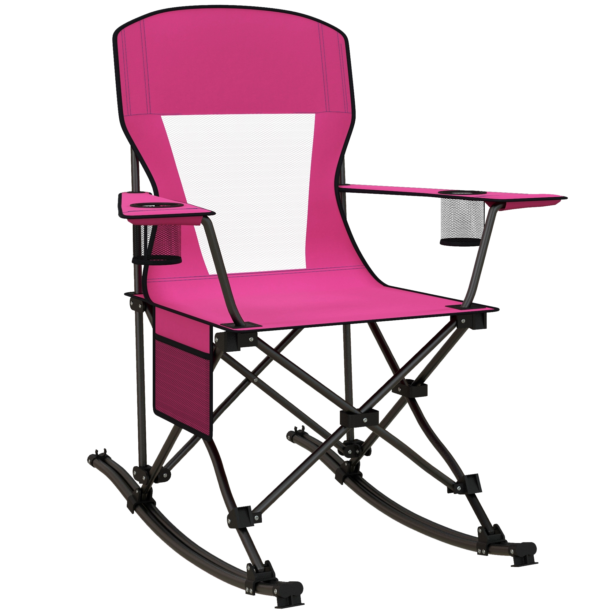 Outsunny Camping Folding Chair Portable Rocking Chair w/ Armrest & Cup ...