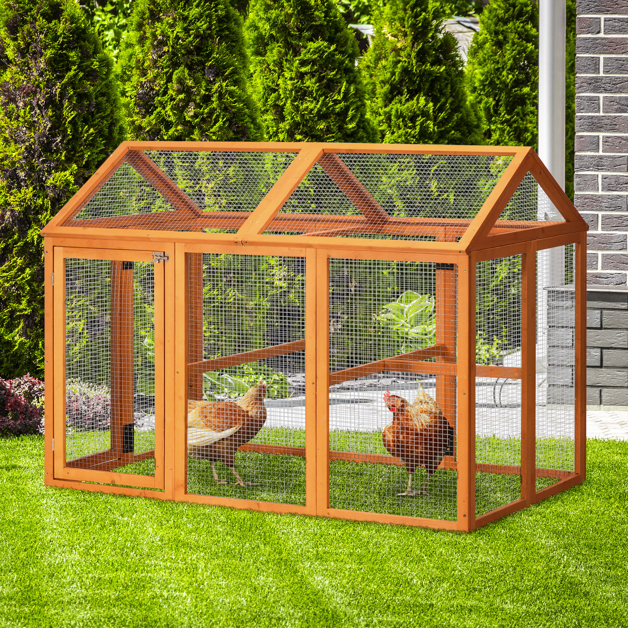 PawHut Wooden Chicken Run Combinable Design with Perches, 4.6' x 2.8 ...