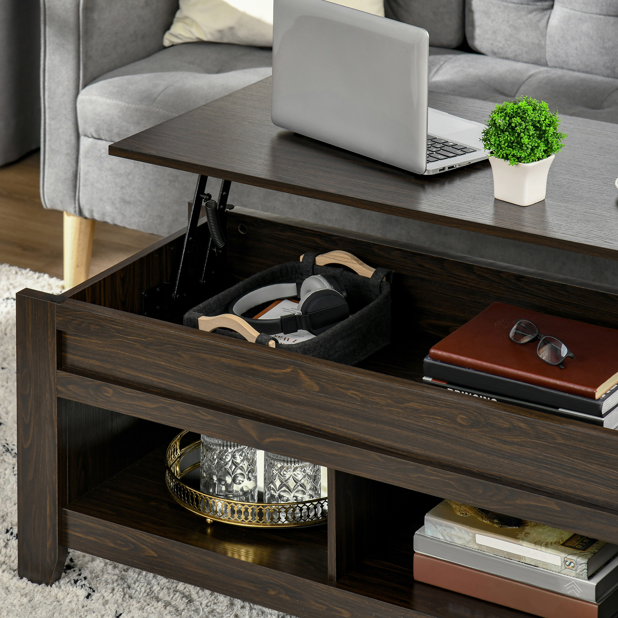 HOMCOM Lift Top Coffee Table with Hidden Storage Compartment and Open ...