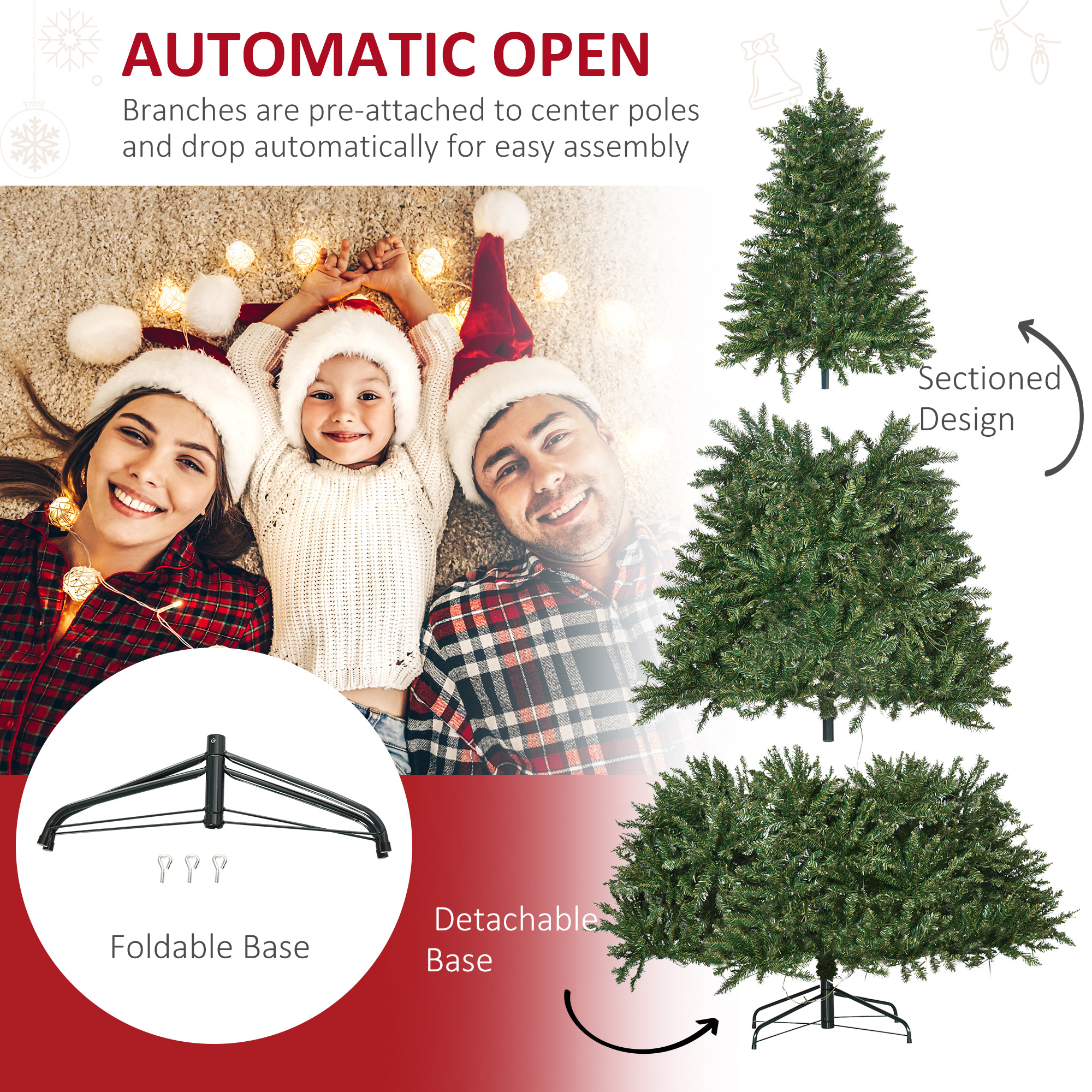 HOMCOM 7ft Tall Pre-Lit Artificial Christmas Tree Twinkling 700 LED ...