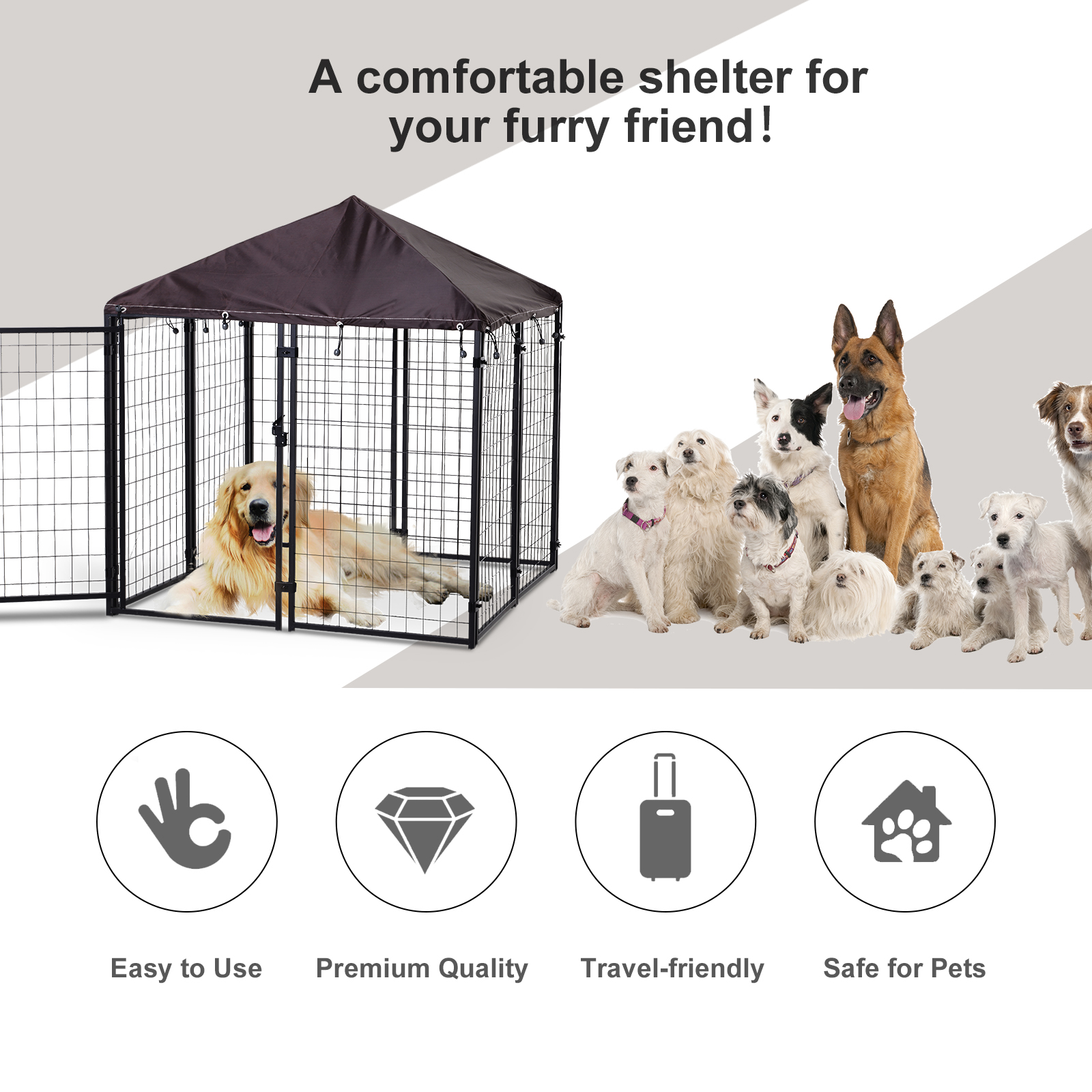 PawHut Lockable Dog House Kennel with Water-resistant Roof for Small ...