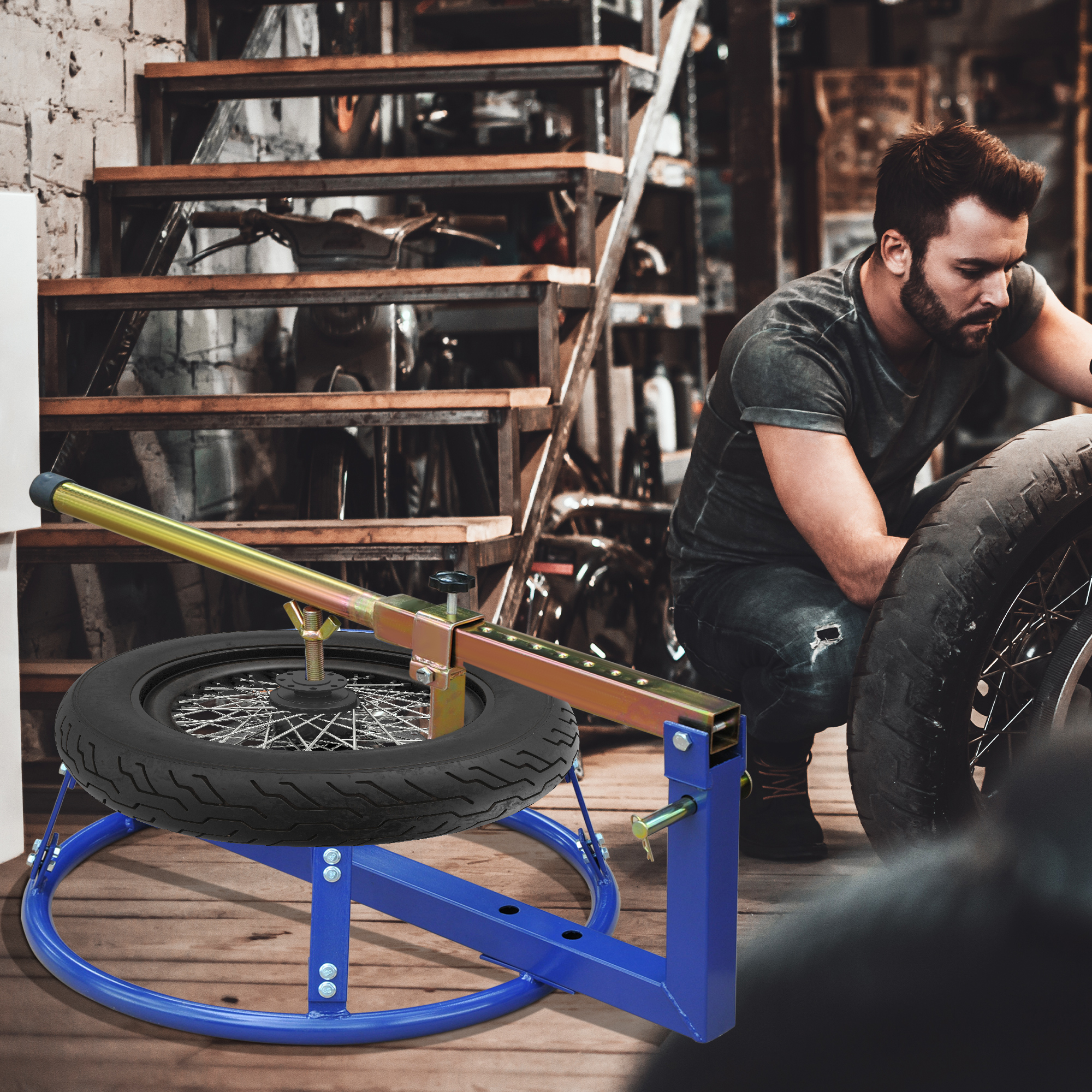HOMCOM 16" to 22" Motorcycle Tire Changing Stand w/ Adjustable Bead ...