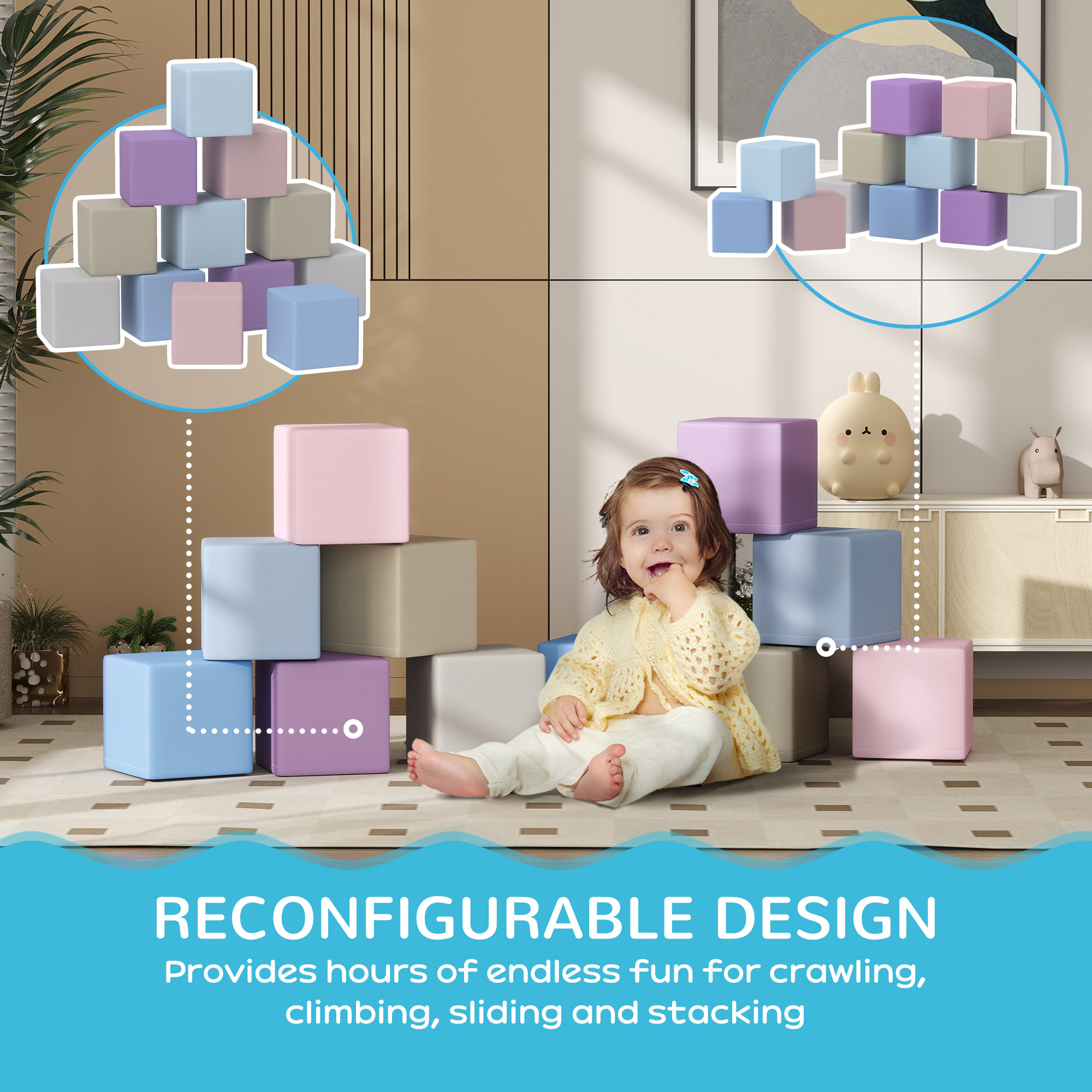 Soozier 12 Piece Soft Play Blocks Soft Foam Toy Building And Stacking ...