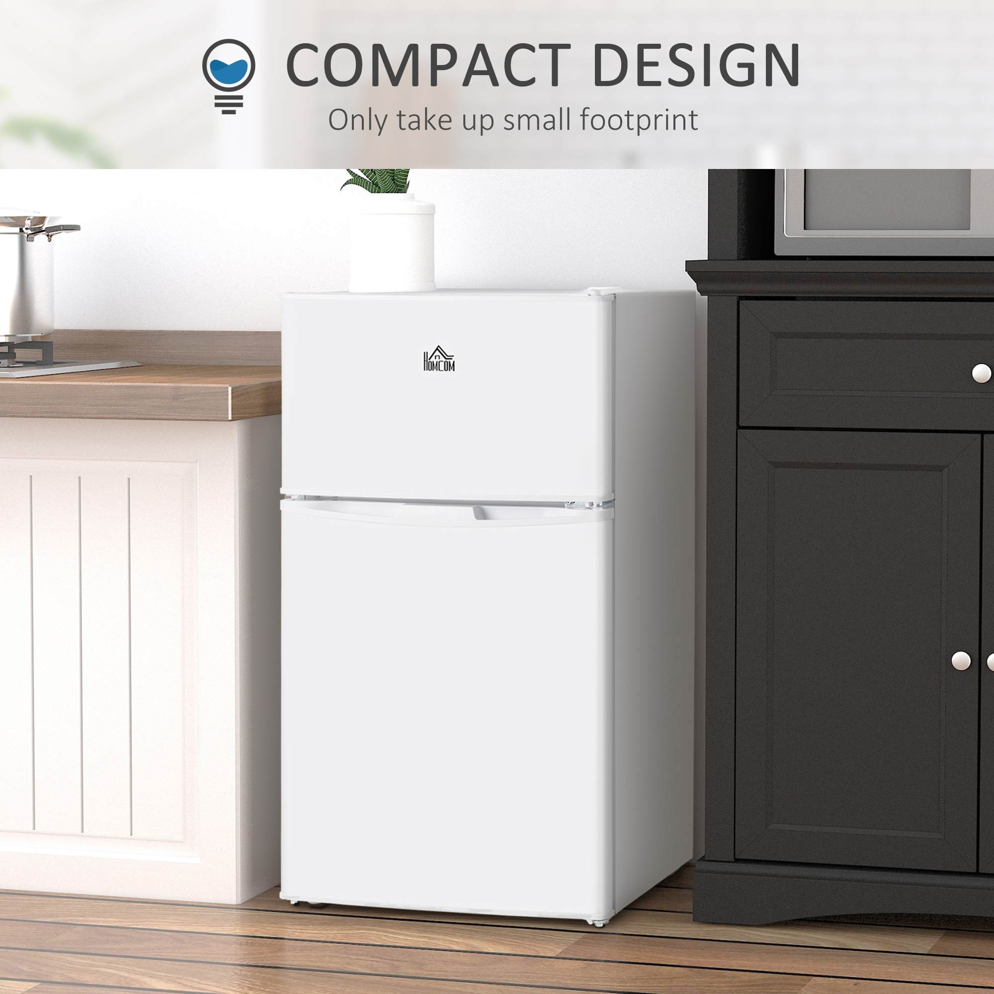 HOMCOM Double Door Mini Fridge with Freezer, 3.2 Cu.Ft Compact ...