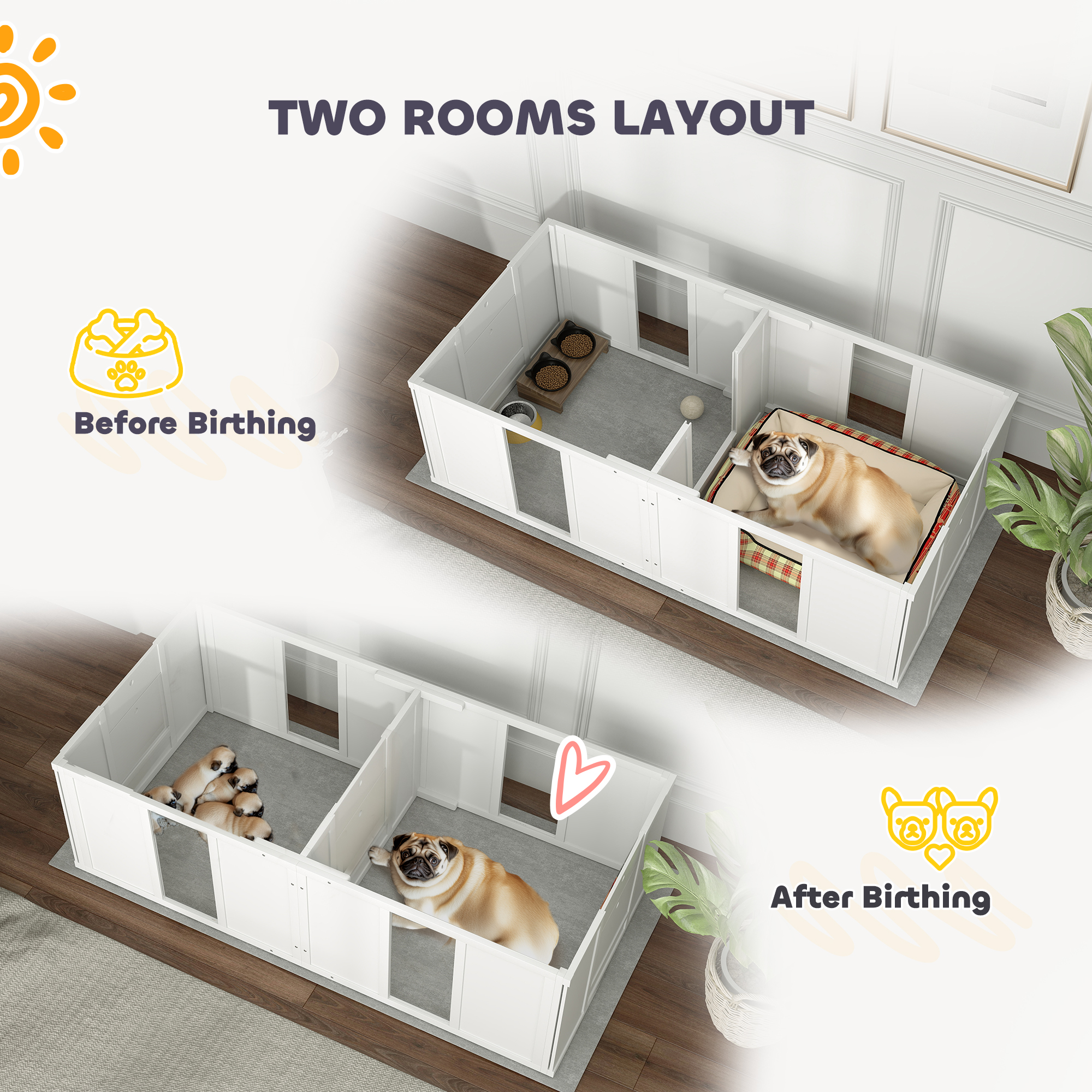 PawHut Whelping Box for Dogs and Puppies, Dog Birth Supplies Indoor w ...