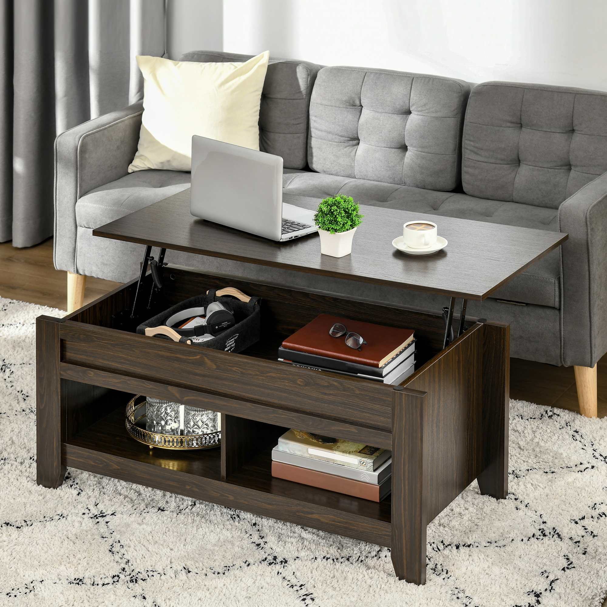 HOMCOM Lift Top Coffee Table with Hidden Storage Compartment and Open ...
