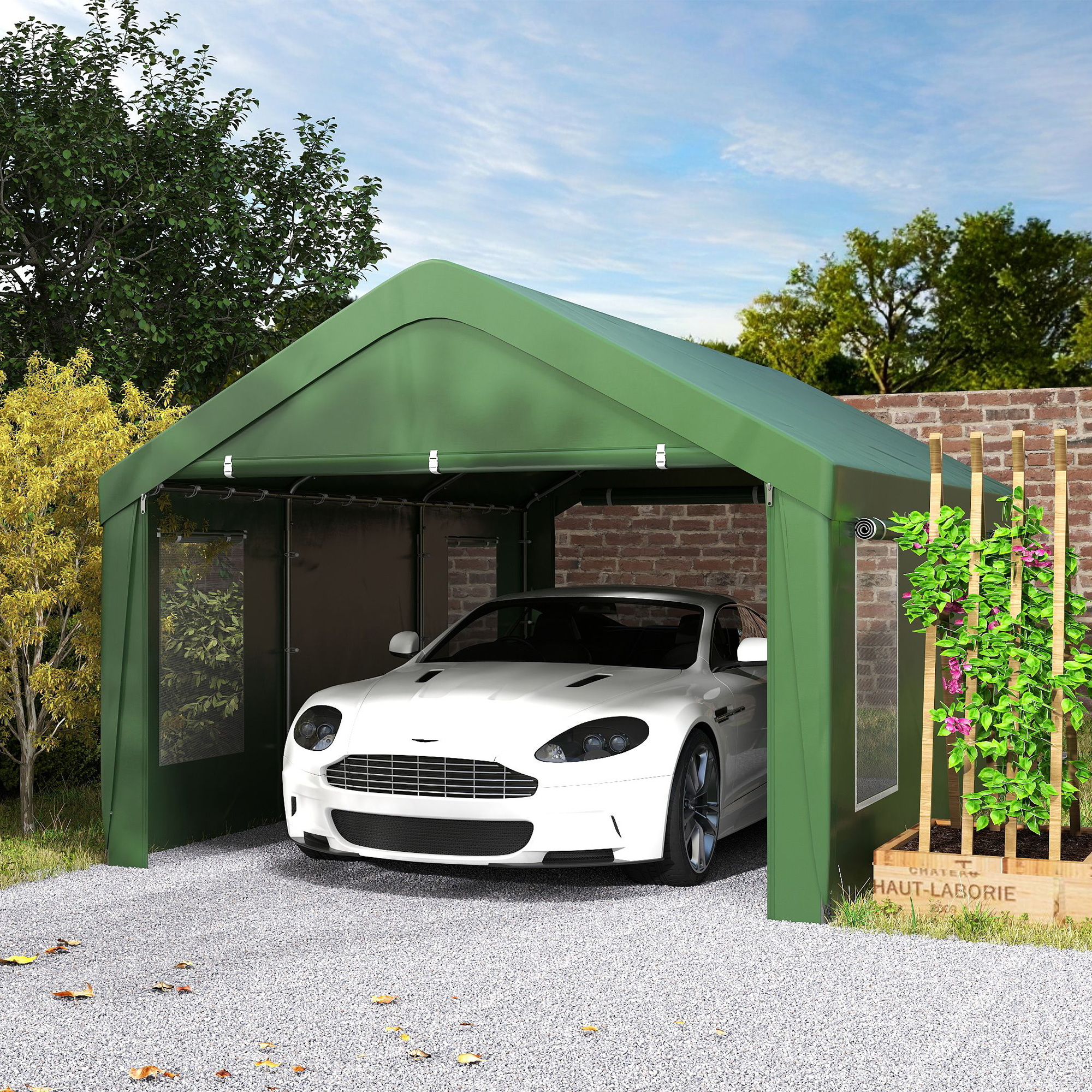 Outsunny 12 x 20ft Carport with 2 Roll-Up Doors, 4 Windows, Portable ...