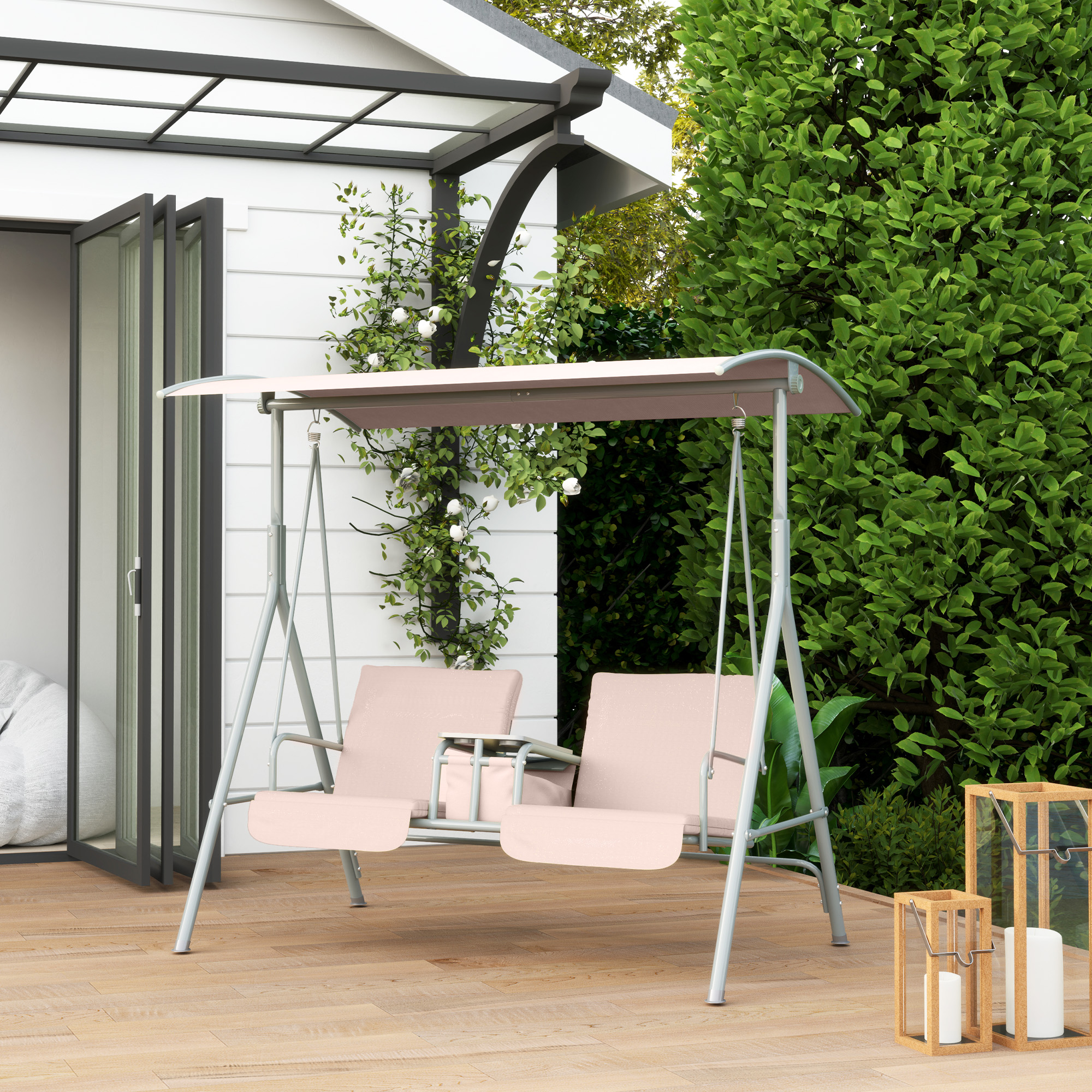 Outsunny Double Outdoor Swing Chair 2 Person Covered Swing Porch Swing ...