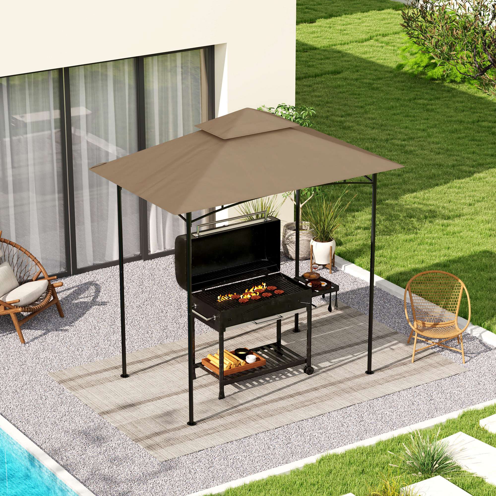 Outsunny BBQ Gazebo Canopy Replacement Roof, 5' x 8' Grill Gazebo Roof ...
