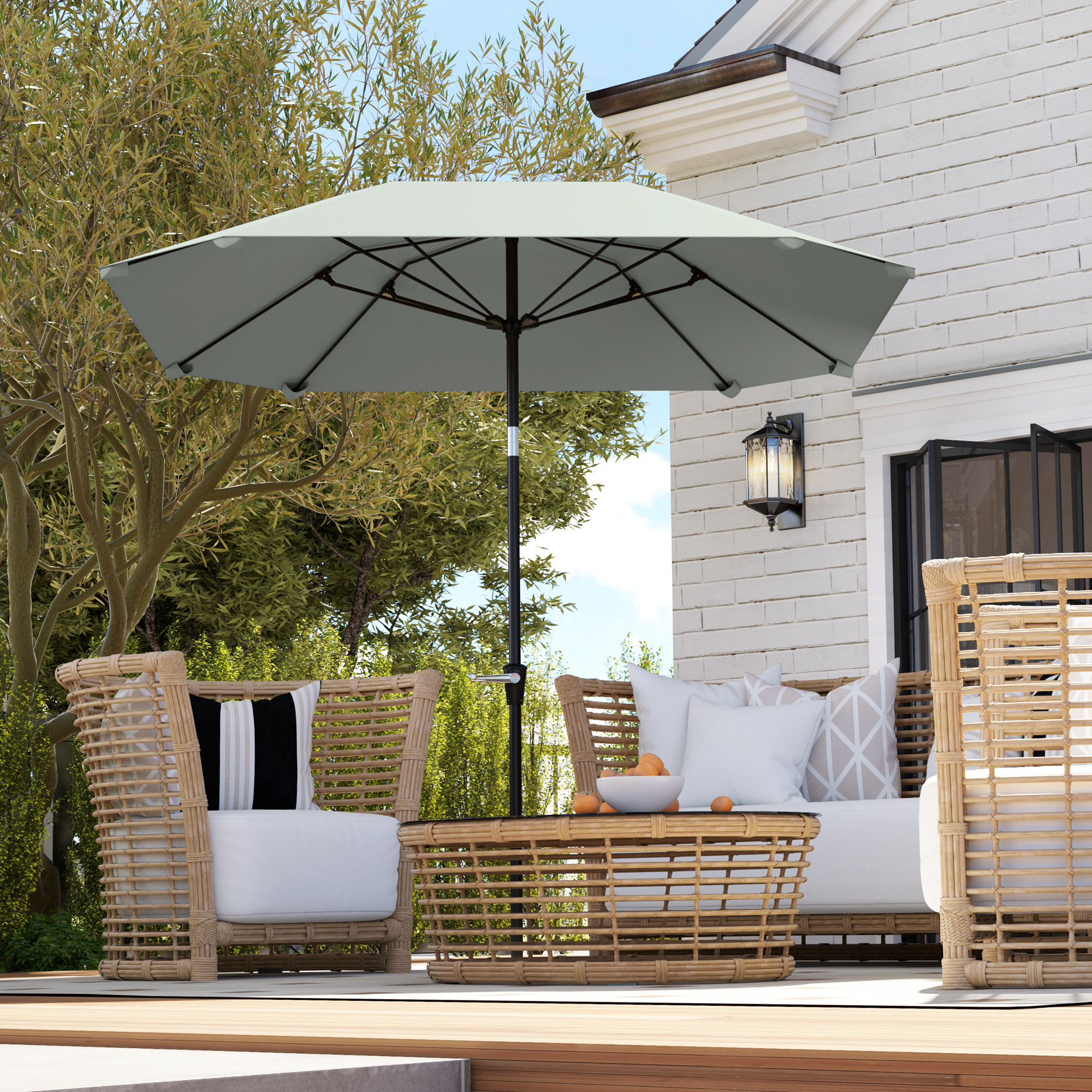 Outsunny 7.6FT Aluminum Patio Umbrella Parasol 8 Ribs Outdoor Market ...